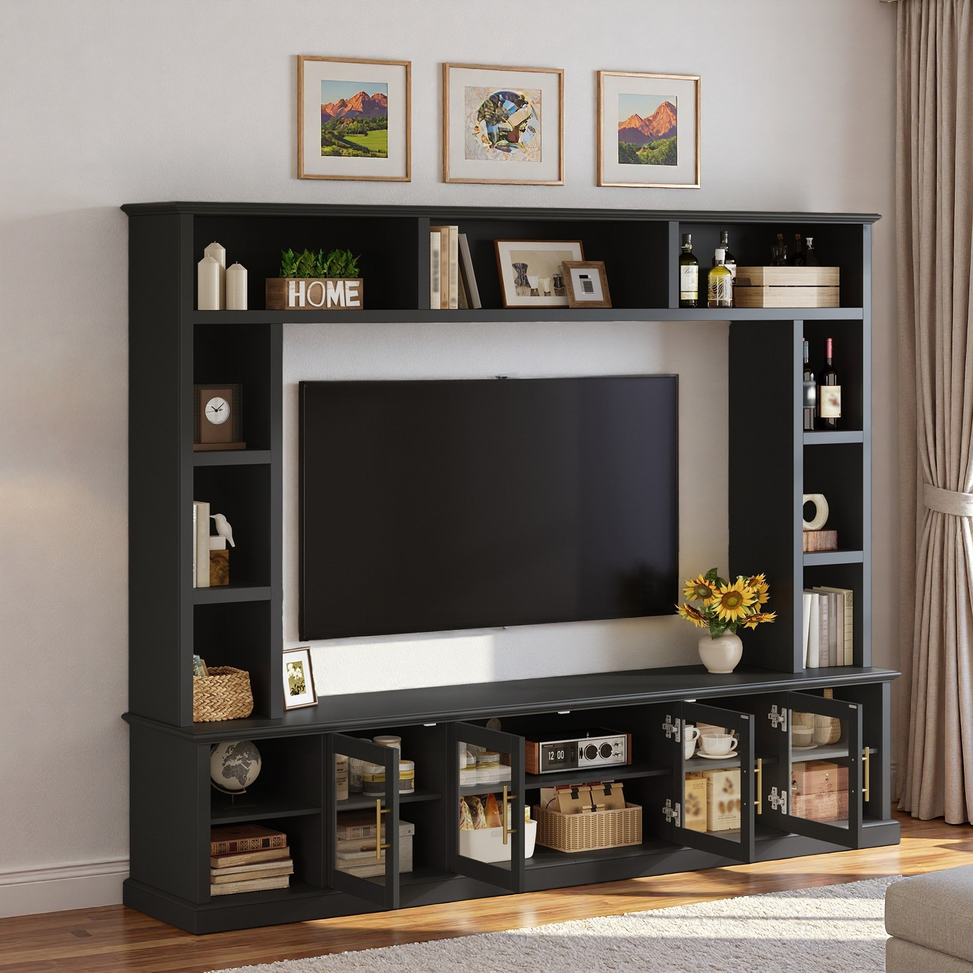 Latitude Run® Entertainment Center Tv Stand With Compartments, Tempered ...