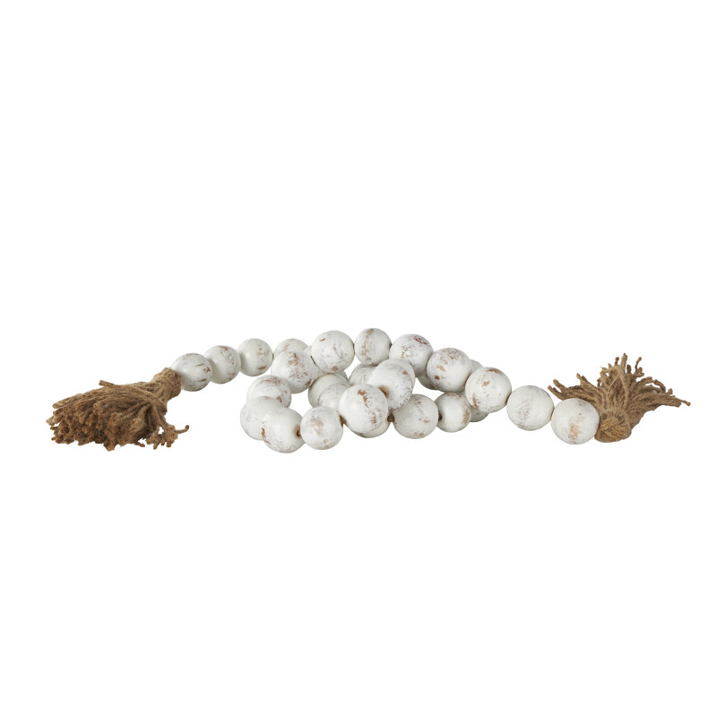 The Holiday Aisle® Wood Handmade Distressed Beaded Cream Garland with ...
