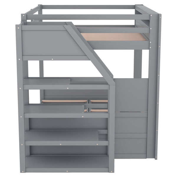 Harriet Bee Wood Convertible Bunk Bed With Storage Staircase, Bedside ...