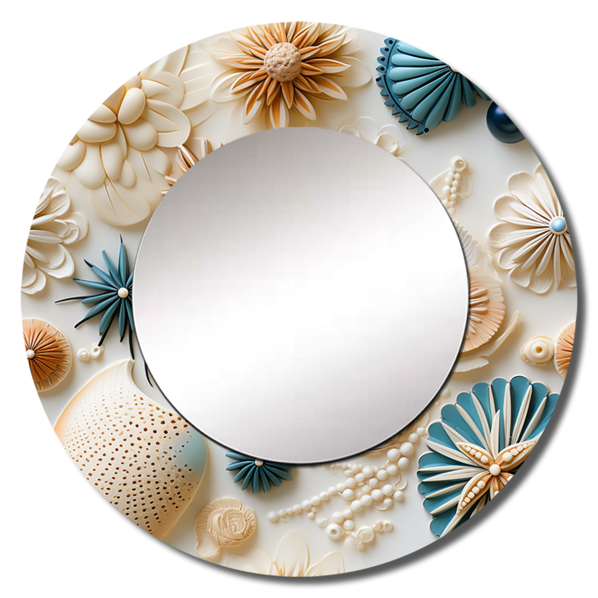 Design Art Coastal Neutrals Boho Collage - Abstract Round Mirror Wall ...