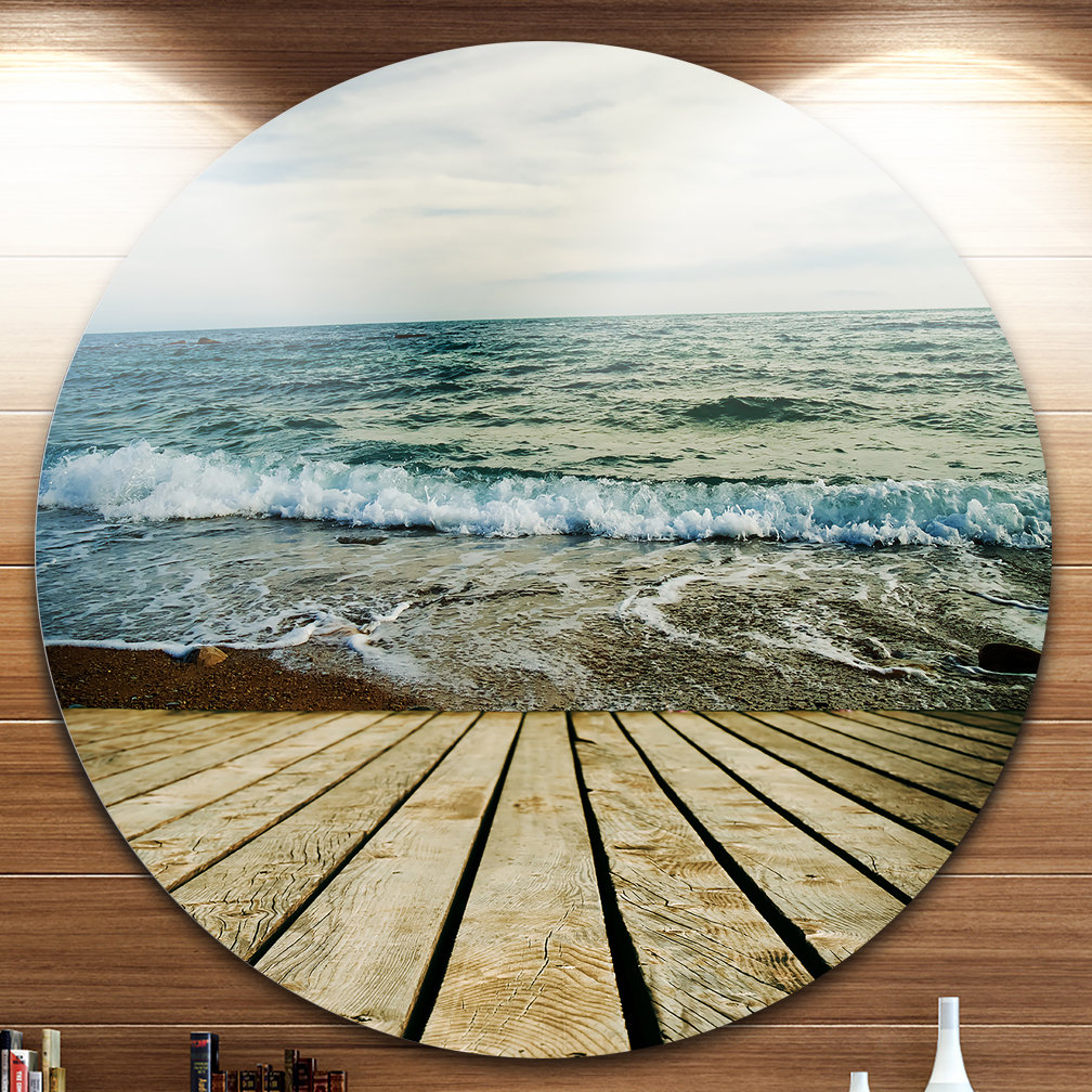 Design Art 'Wooden Pier in Waving Sea' Photographic Print on Metal ...