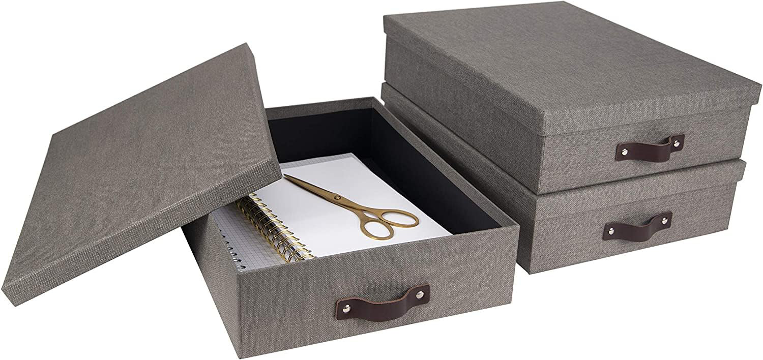 RILVIX Canvas Fiberboard Document Storage Box with Lid & Leather Handle ...