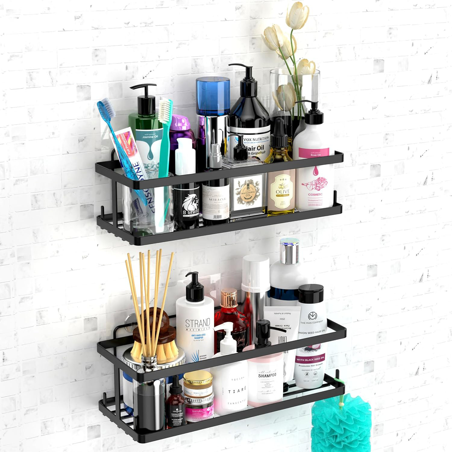 Rebrilliant 6 Pack Bathroom Adhesive Shower Shelves For Tile Wall ...