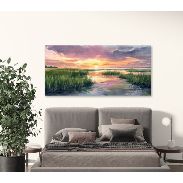 ART TERRITORY Marsh Sunset, Watercolor Marsh Painting Print, Extra ...