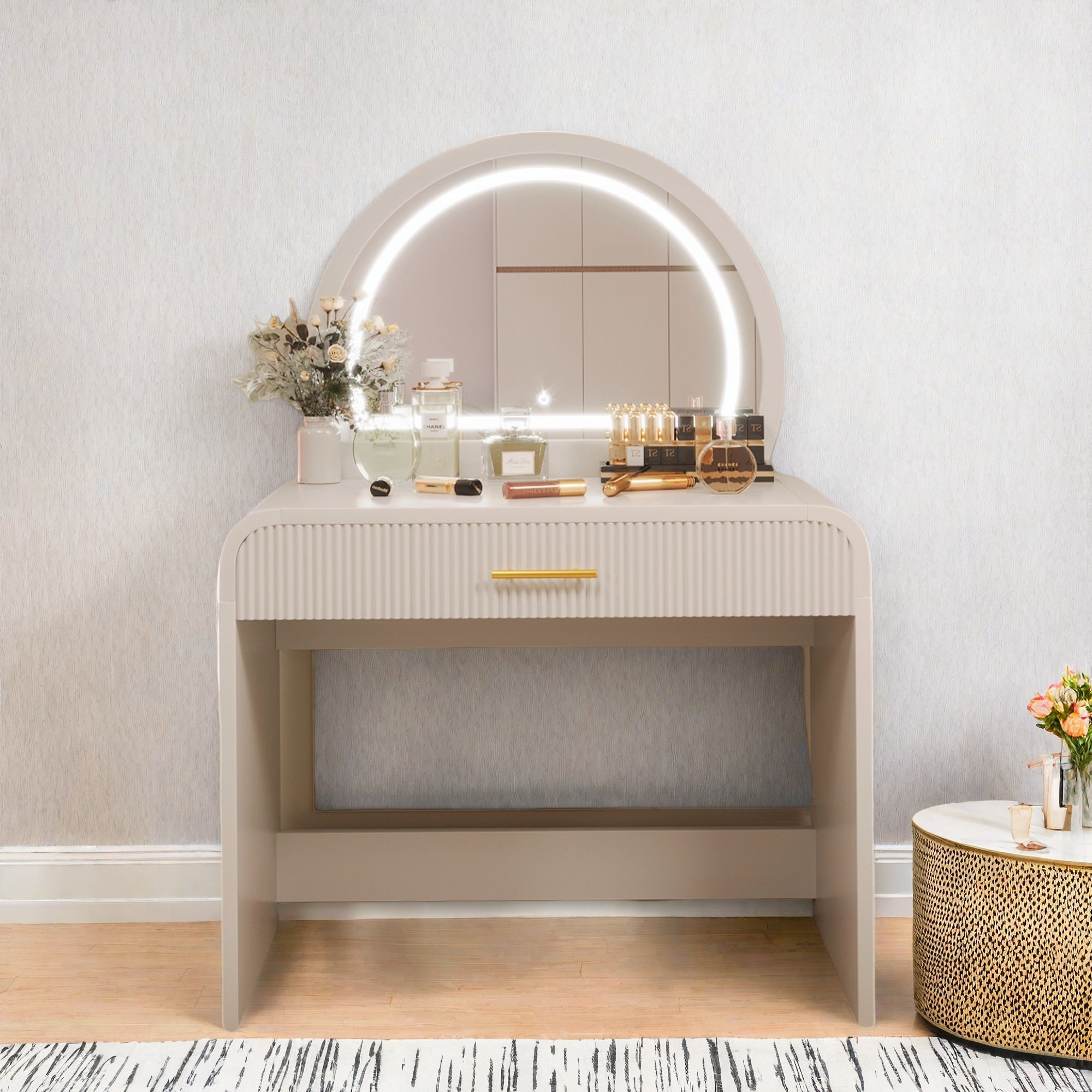 Latitude Run® Makeup Vanity Table With Touch Screen Lighted Mirror ...