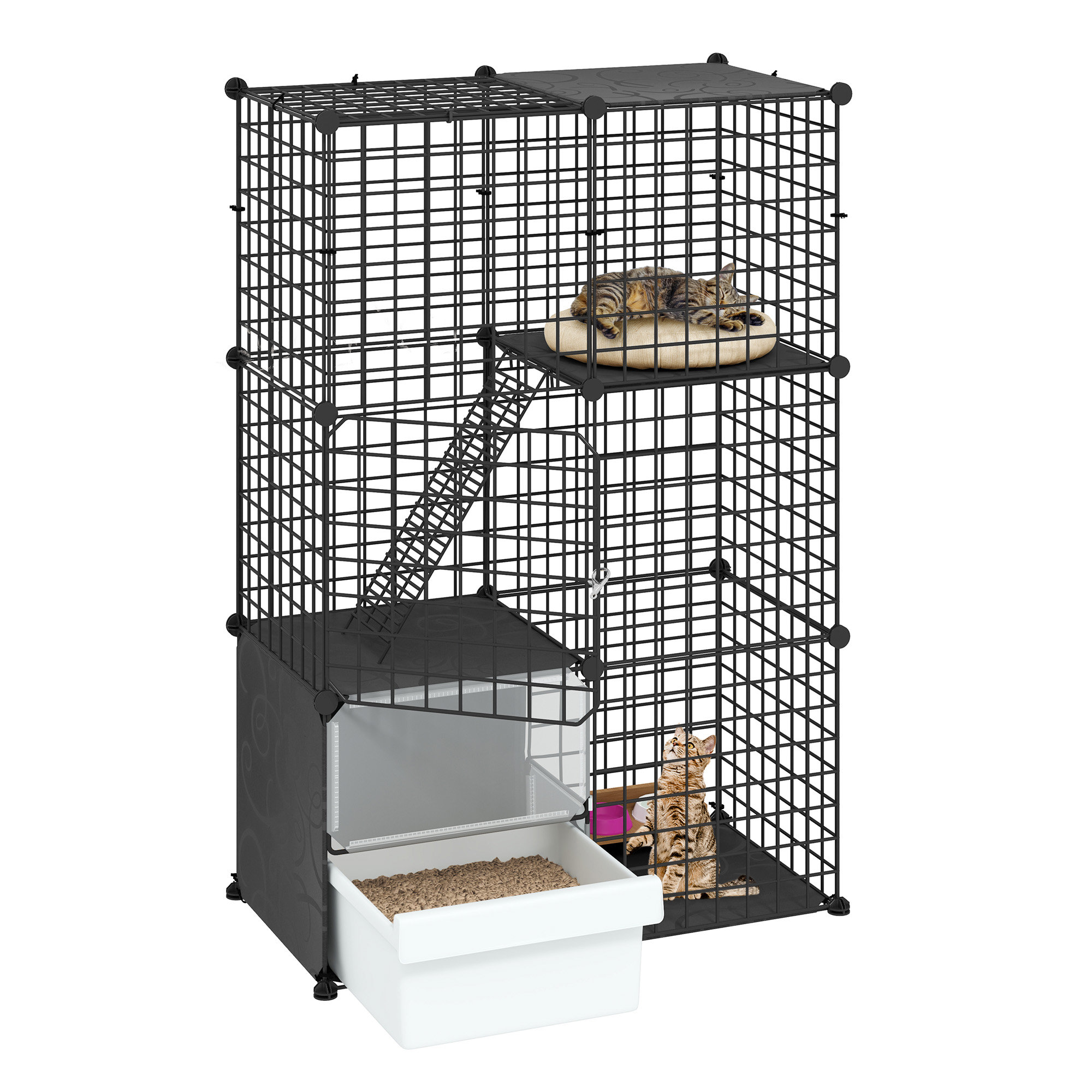 Tucker Murphy Pet™ 3-Tier Indoor Cat Cage W/ Litter Box | Wayfair