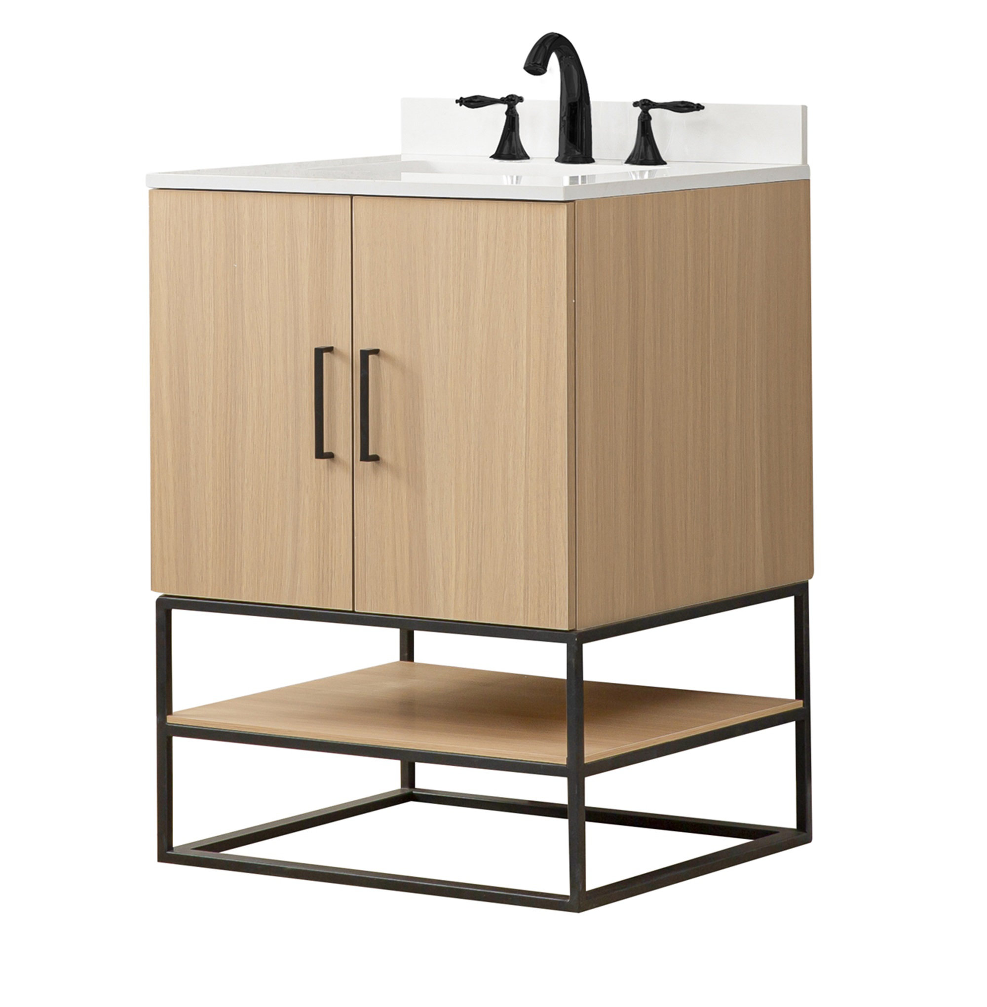 Ebern Designs OakVista 24 in. Vanity in Oak with white culture marble ...