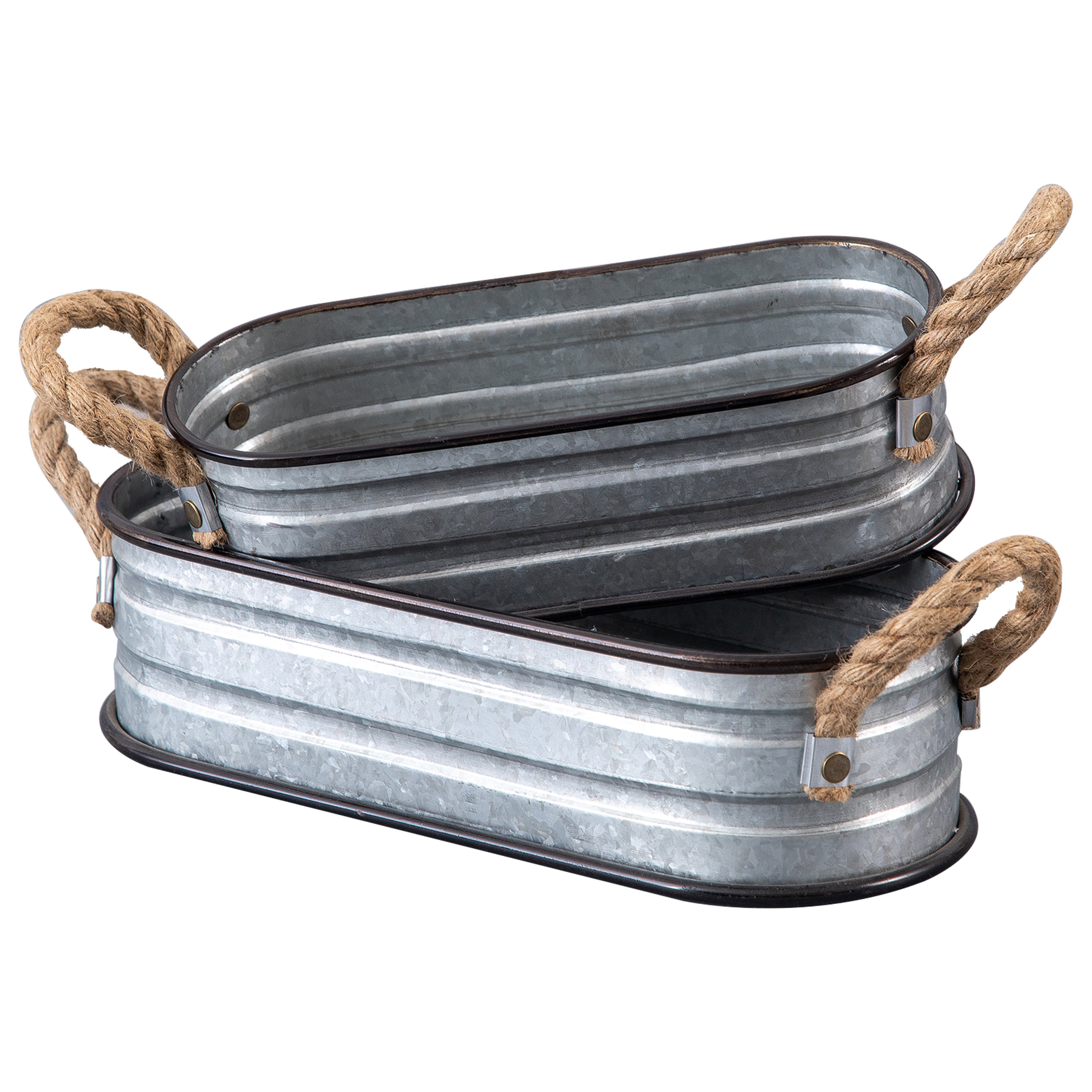 Arlmont & Co. Farmhouse Metal Oval Planters For Indoor Plants, Herb Box ...
