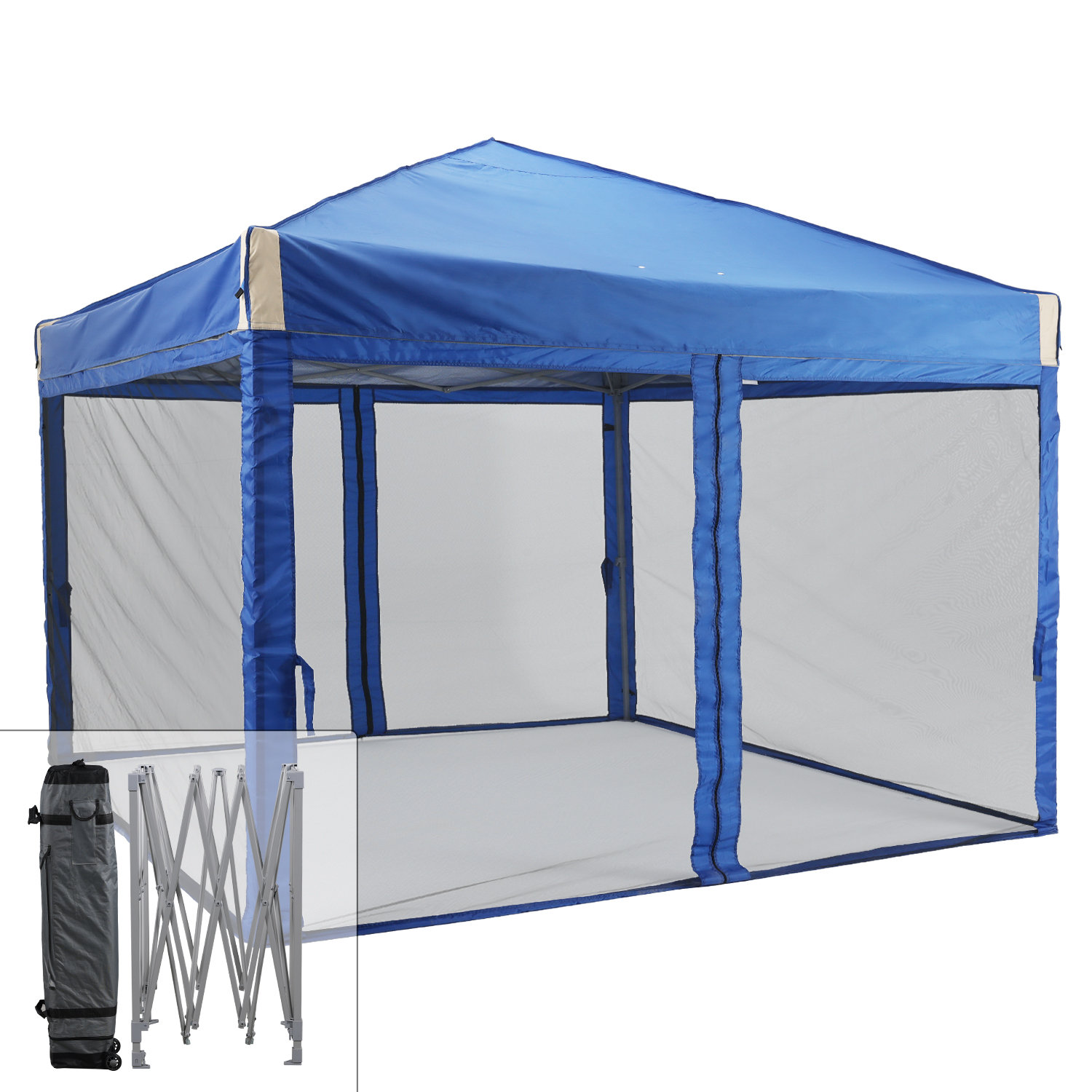 Aoodor Iron Pop-up Canopy with Removable Mesh Sidewalls and Roller Bag ...