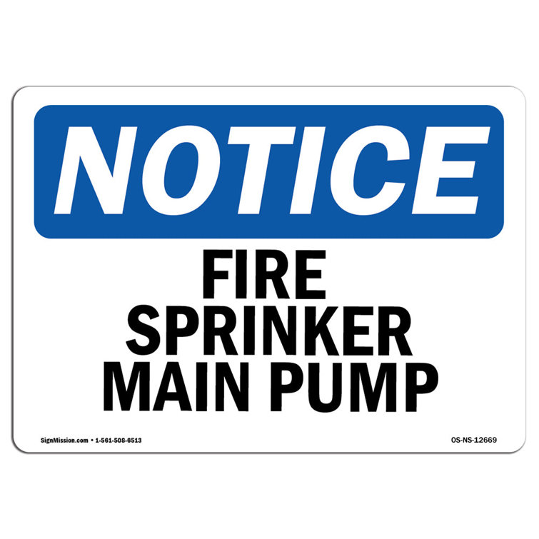SignMission Fire Sprinkler Main Pump Sign | Wayfair