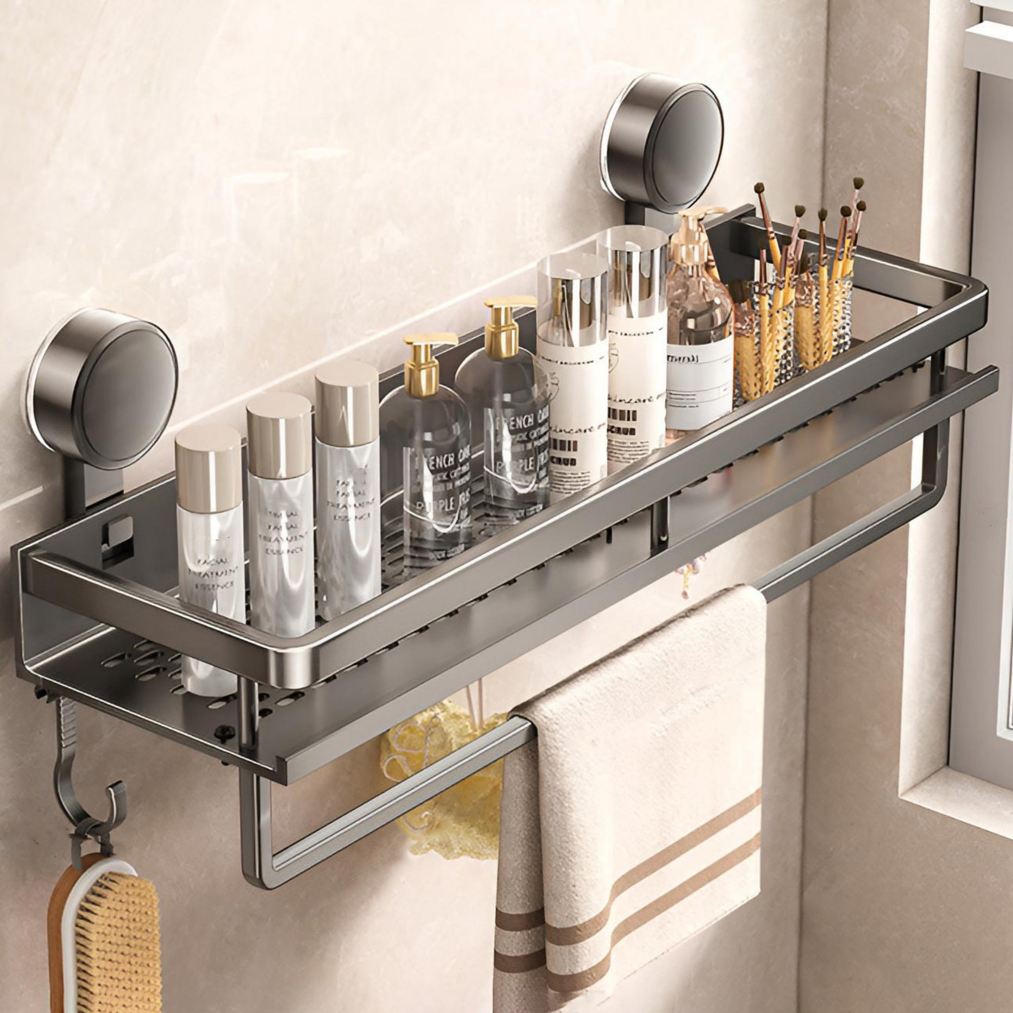 Rebrilliant Bathroom Suction Cup Storage Rack Bathroom Storage Rack ...