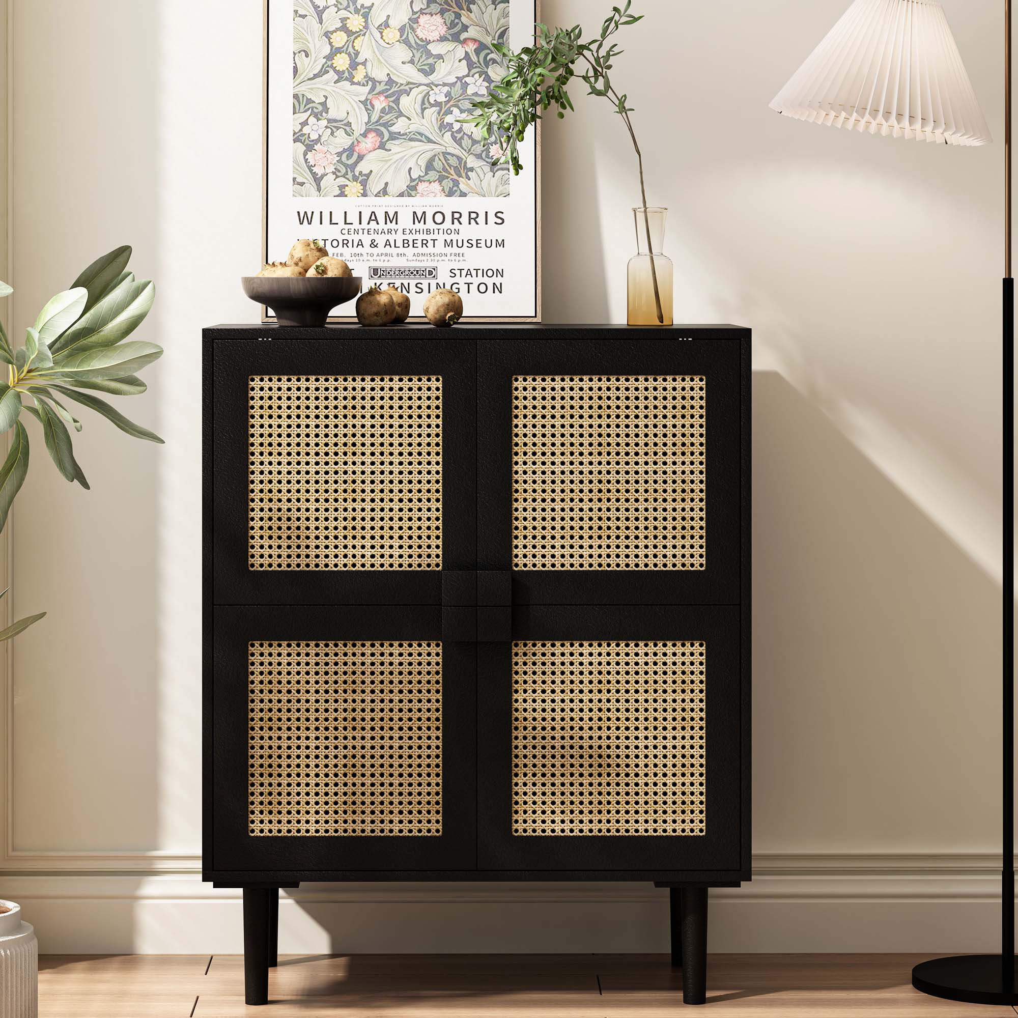 GRILLO HOME 4-Doors Rattan Mesh Storage Cabinet, Sideboard | Wayfair