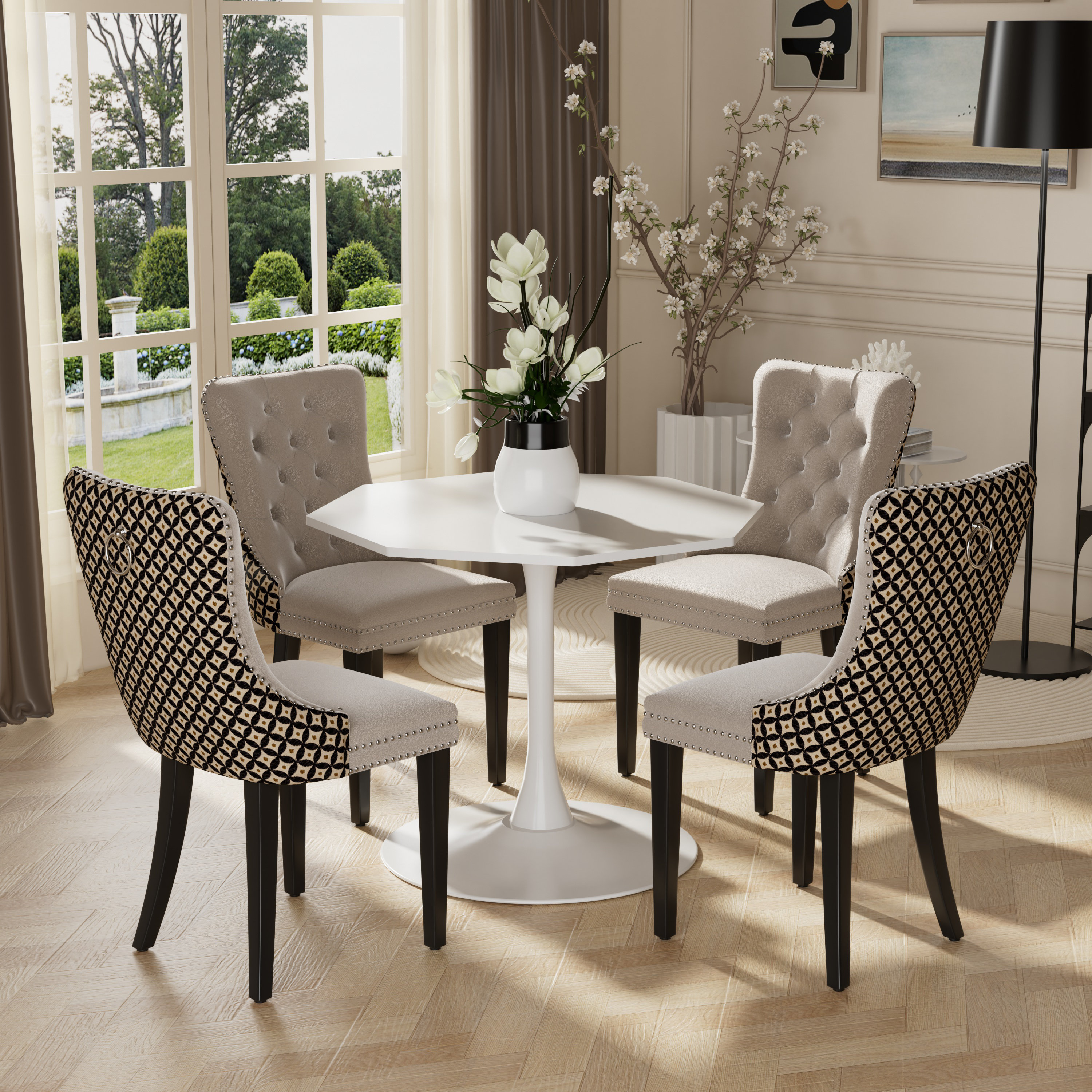 House of Hampton® Round Pedestal Dining Set with Tufted Upholstery ...