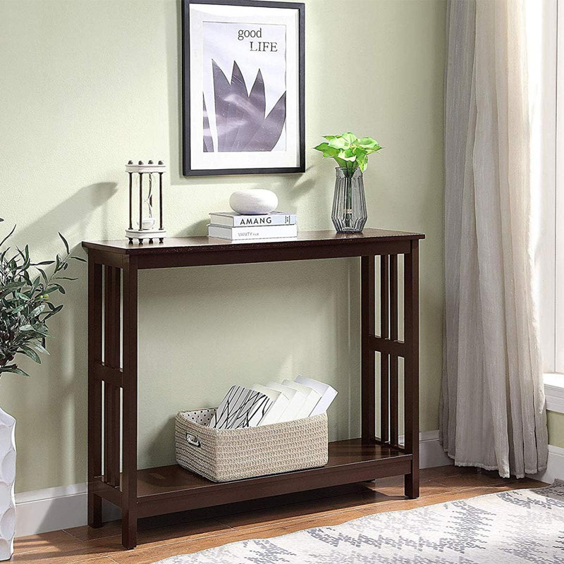 Latitude Run® Mission Console Table With Shelf, Espresso | Wayfair