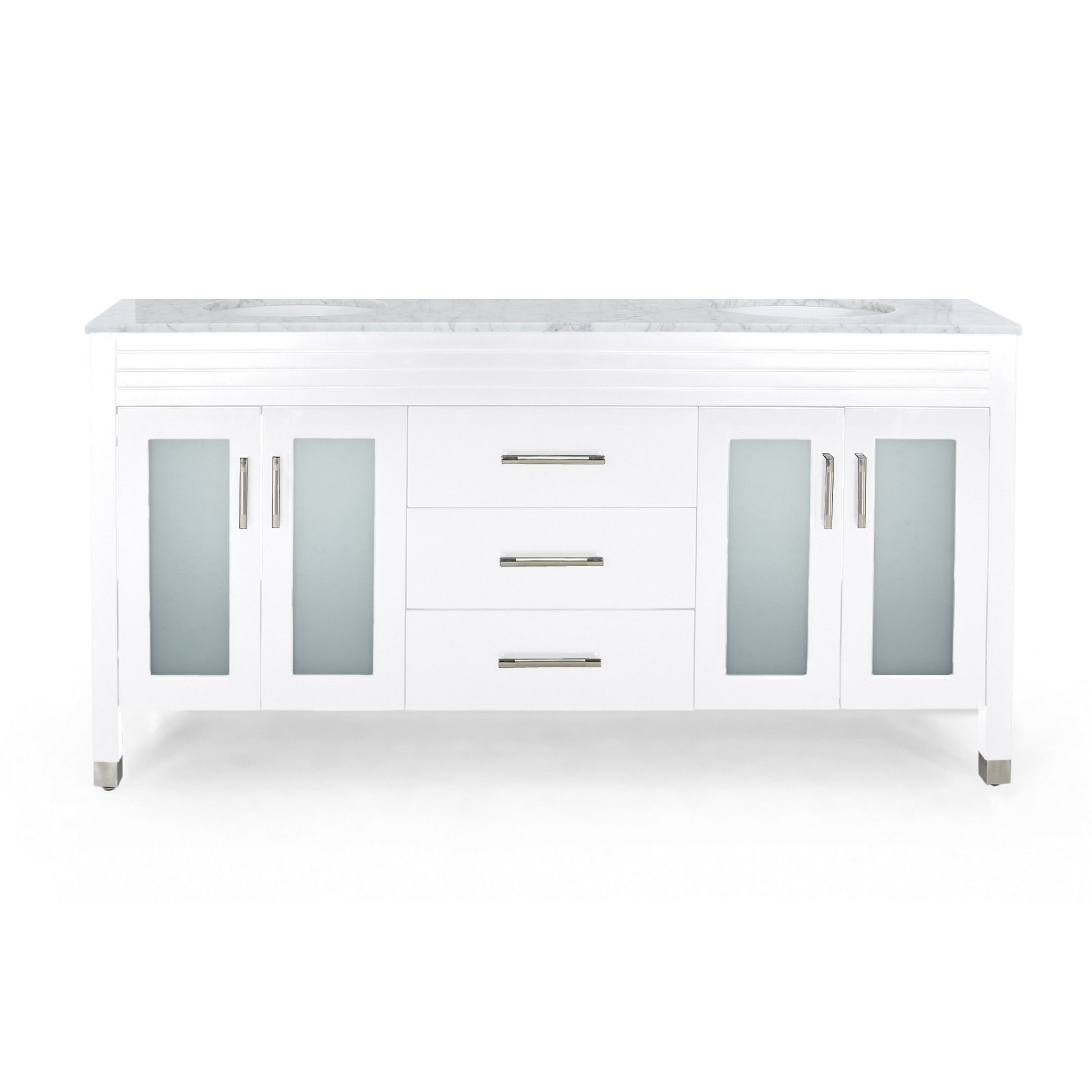 Benjara Bathroom Double Vanity Base, 3 Drawers And 4 Doors 73 Inch ...