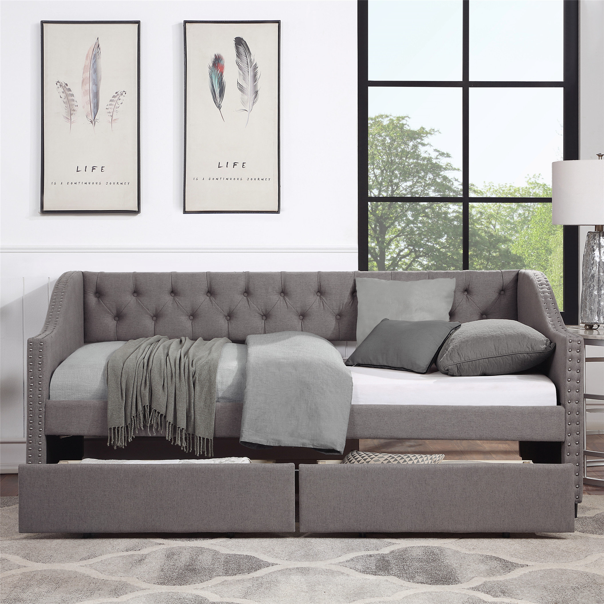 Lark Manor™ Comfortable Upholstered Daybed with Practical Drawers and ...