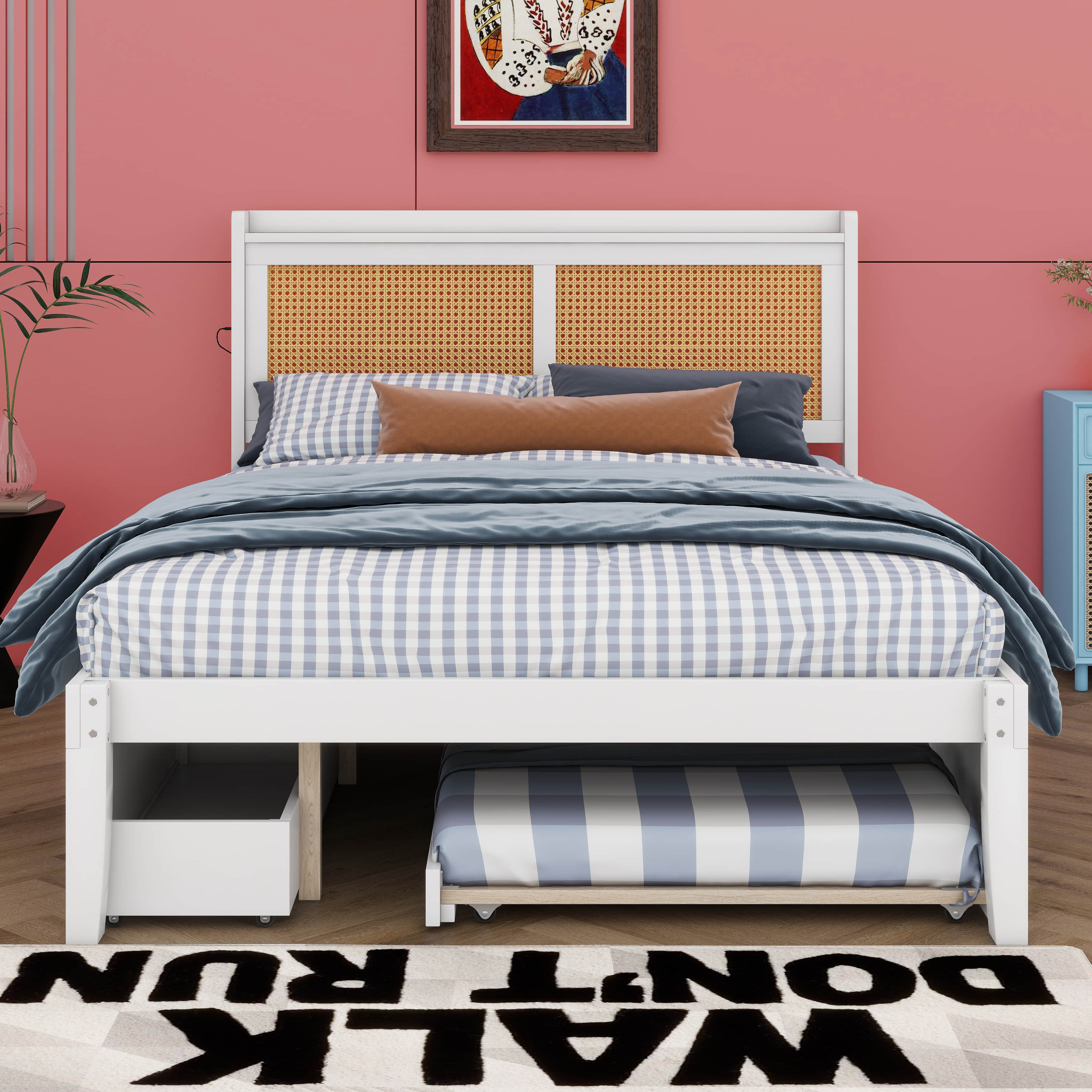 Bay Isle Home™ Queen Size Elegant Bed Frame With Rattan Headboard And ...