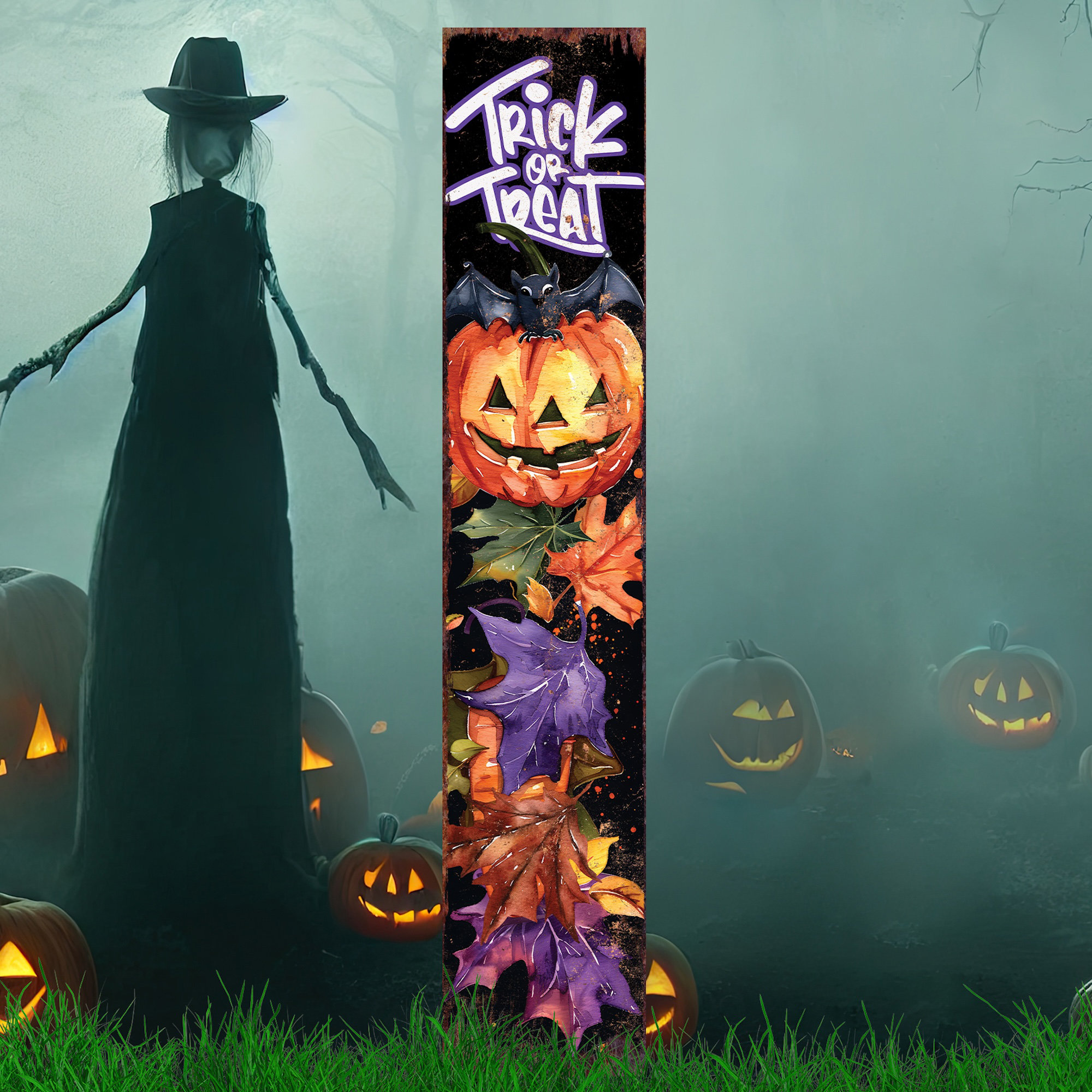 The Holiday Aisle® 42-inch Trick or Treat Watercolor Pumpkin Garden ...