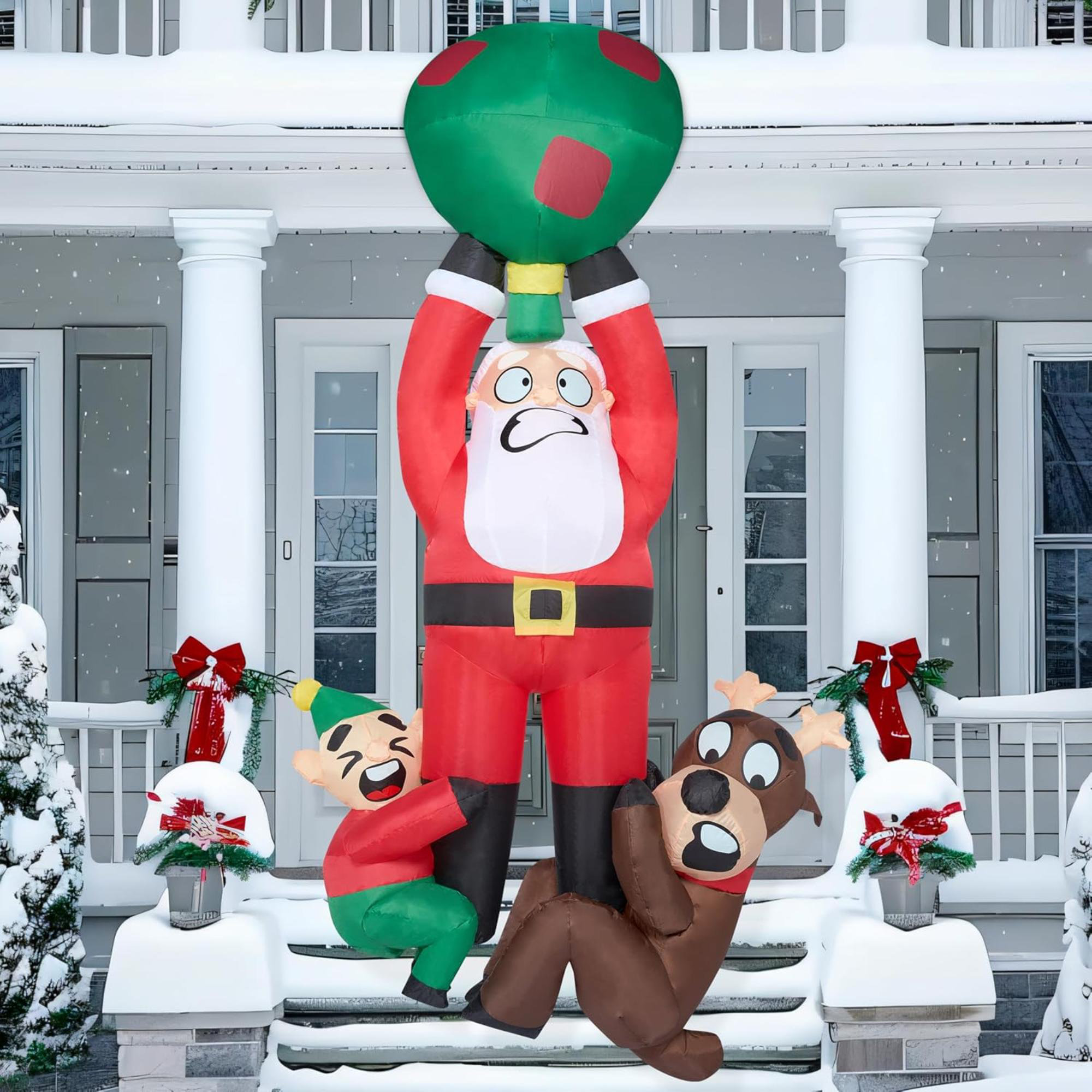 The Holiday Aisle® 8 FT Tall Christmas Inflatable Hanging Santa With ...