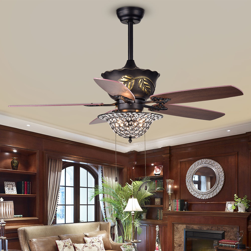 Fleur De Lis Living 16" Rowlett 5 - Blade Crystal Ceiling Fan with Pull ...