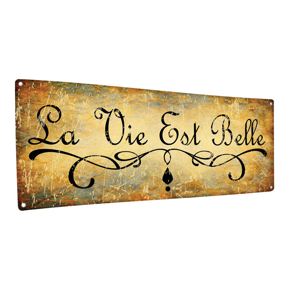 One Allium Way Encadré, panneau en métal La Vie Est Belle, art mural pour café, bar, pub, salle ...