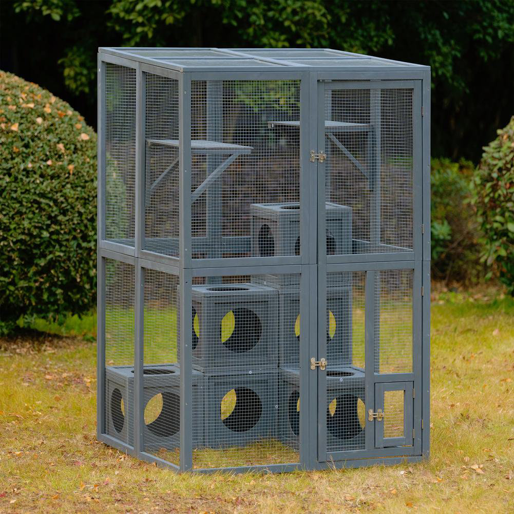 cozypony Cat Enclosure with Double Doors (Gray) | Wayfair