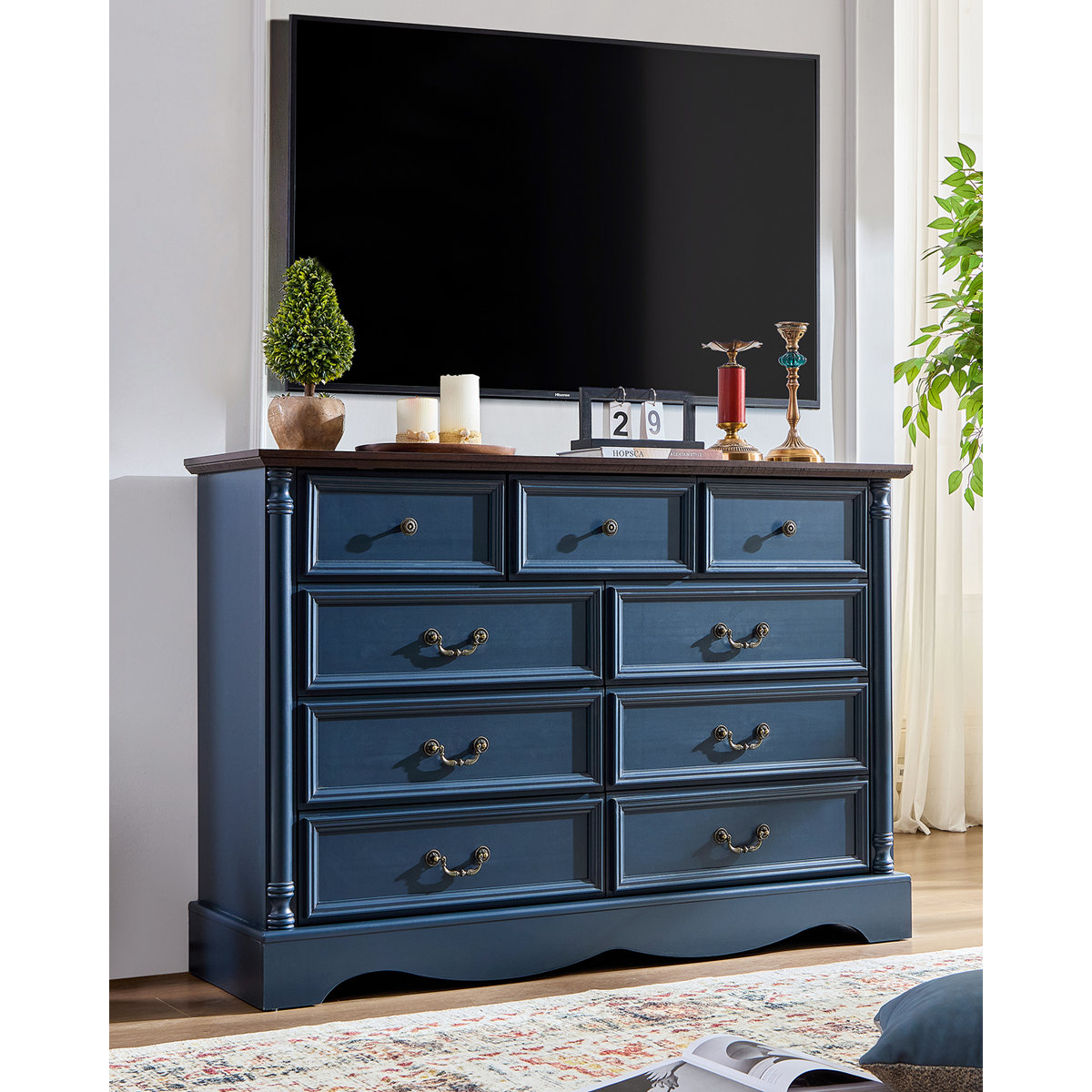 Winston Porter 9 Drawers Dresser, 54" Wide Farmhouse Chest of Drawers ...