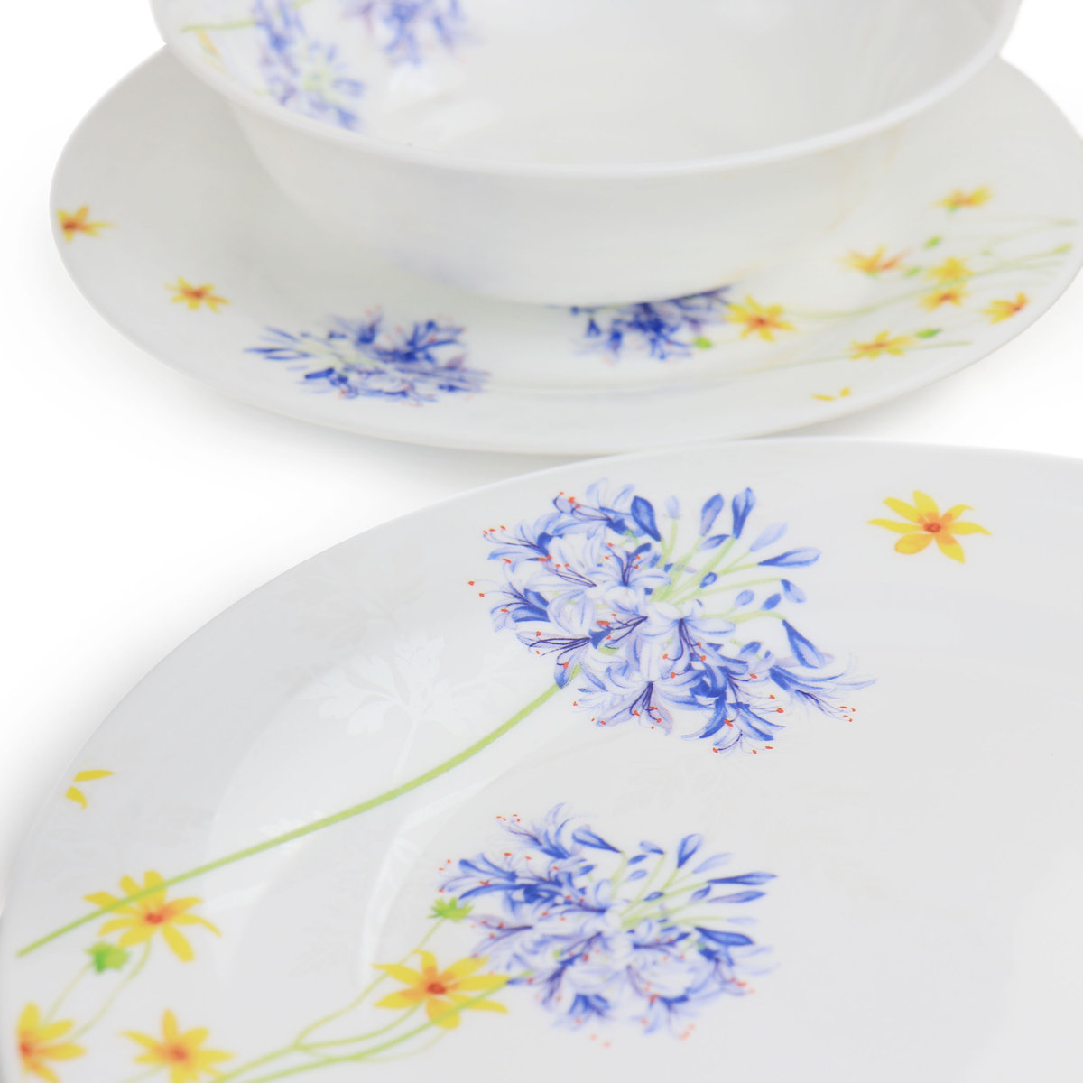 Gibson Ultra Violet Floral 12 Piece Tempered Opal Glass Dinnerware Set ...