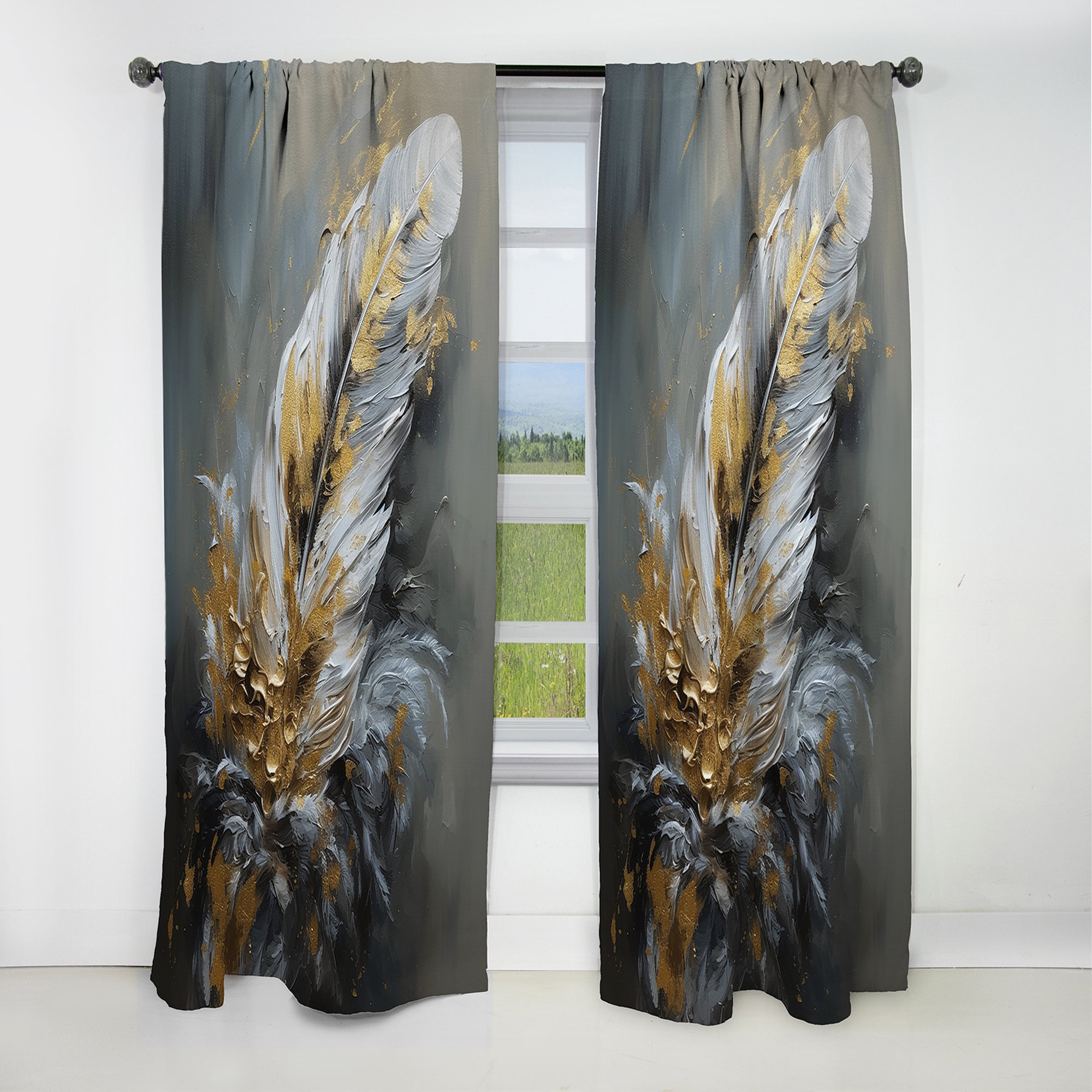 Dakota Fields Gold Boho Chic Feathers IV - Glam Feather Curtain ...