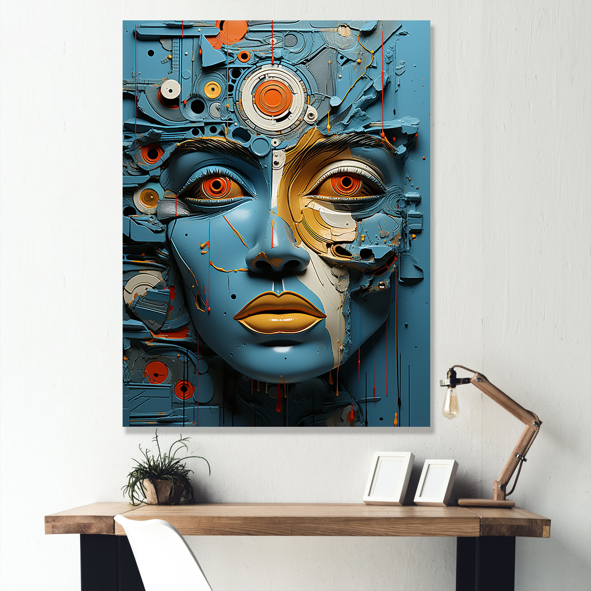 Wrought Studio Geometric Blue Indian Art Mask - Indian Art Canvas Art ...