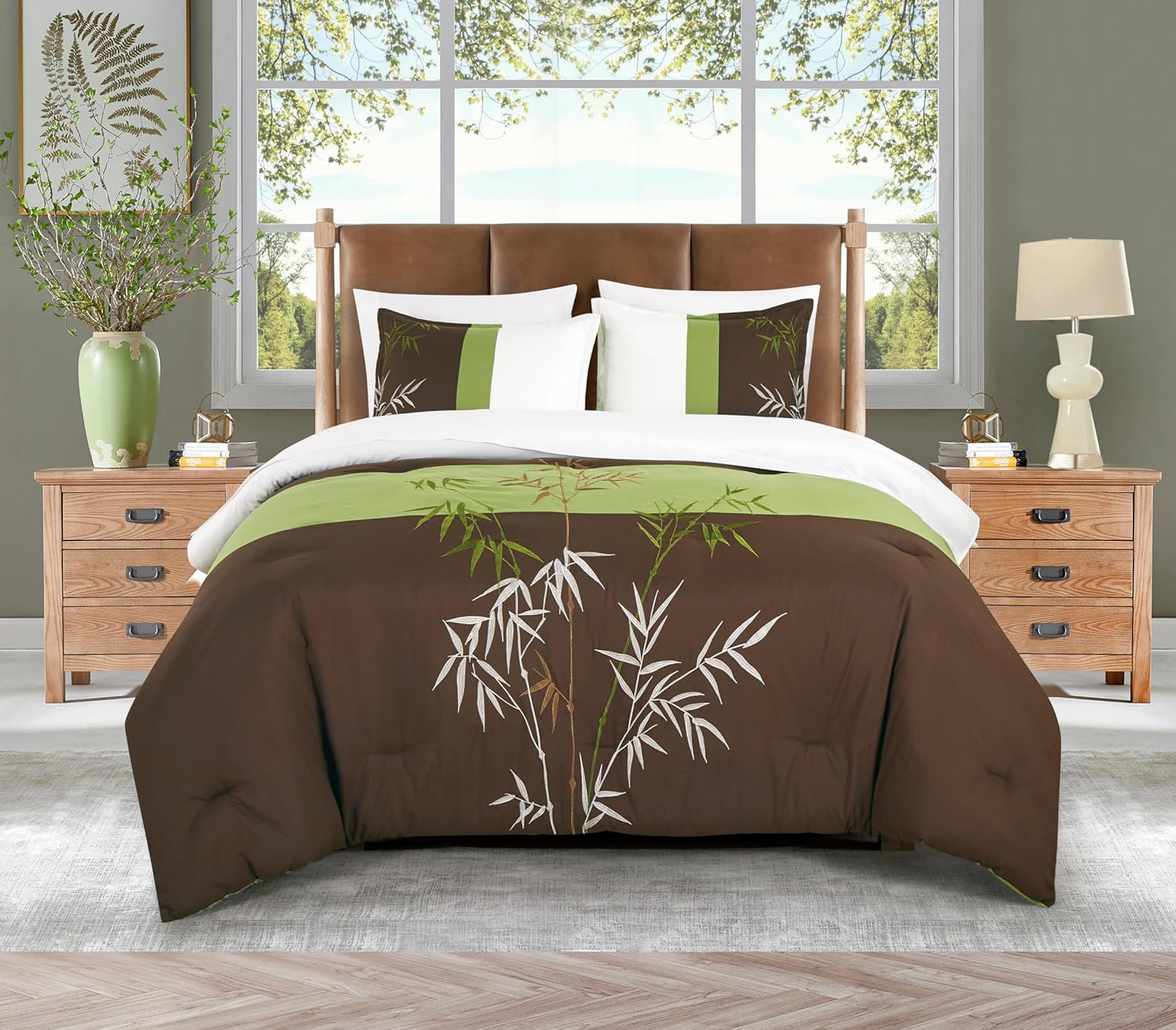 Chezmoi Collection Simon 7-Piece Bed in a Bag Bamboo Embroidered ...