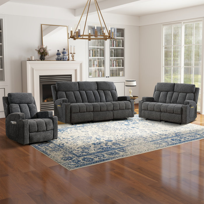 Hokku Designs Brost 3-Piece Manual Reclining Living Room Set With ...