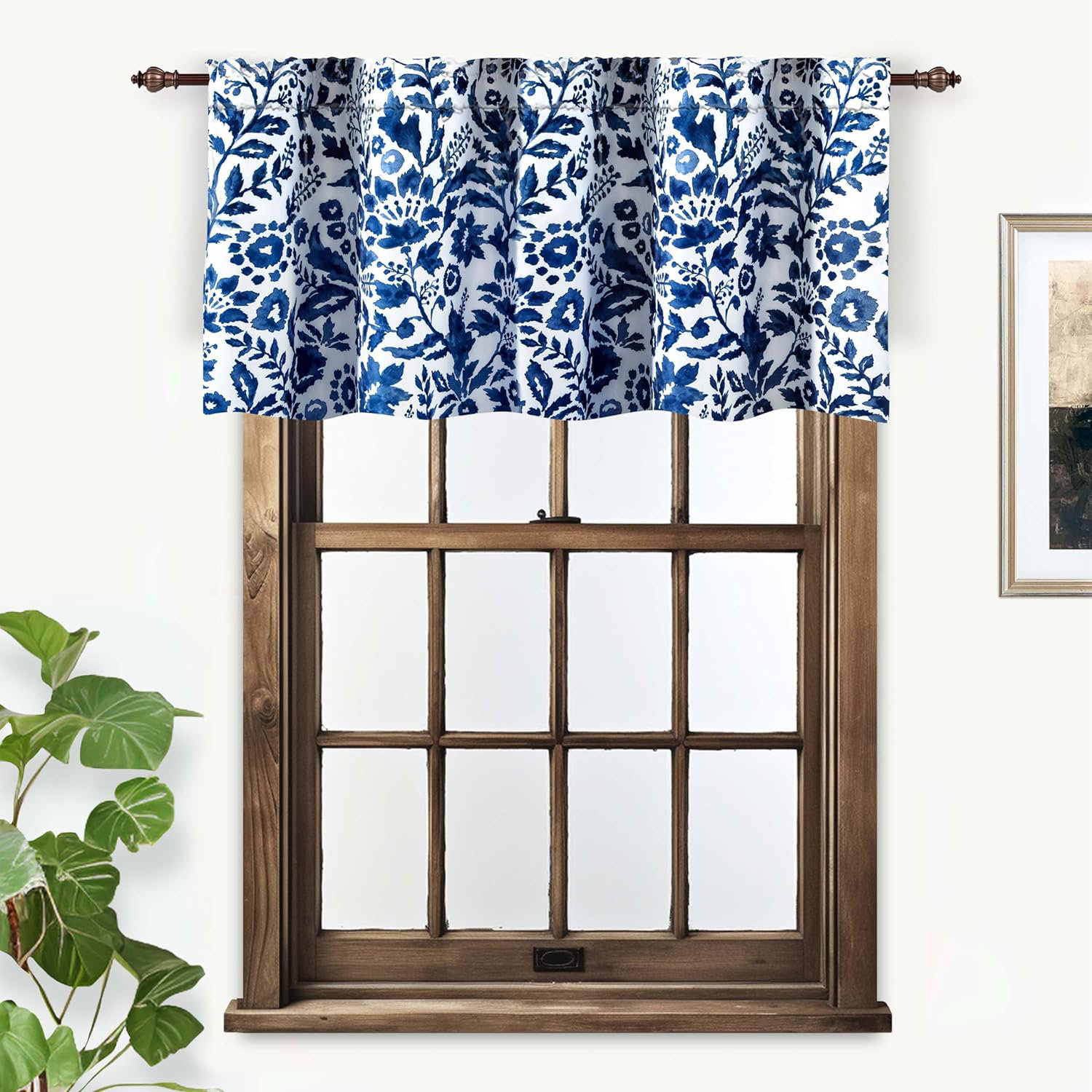 Andover Mills™ Javier Floral Tailored 52" Window Valance in White/Navy ...