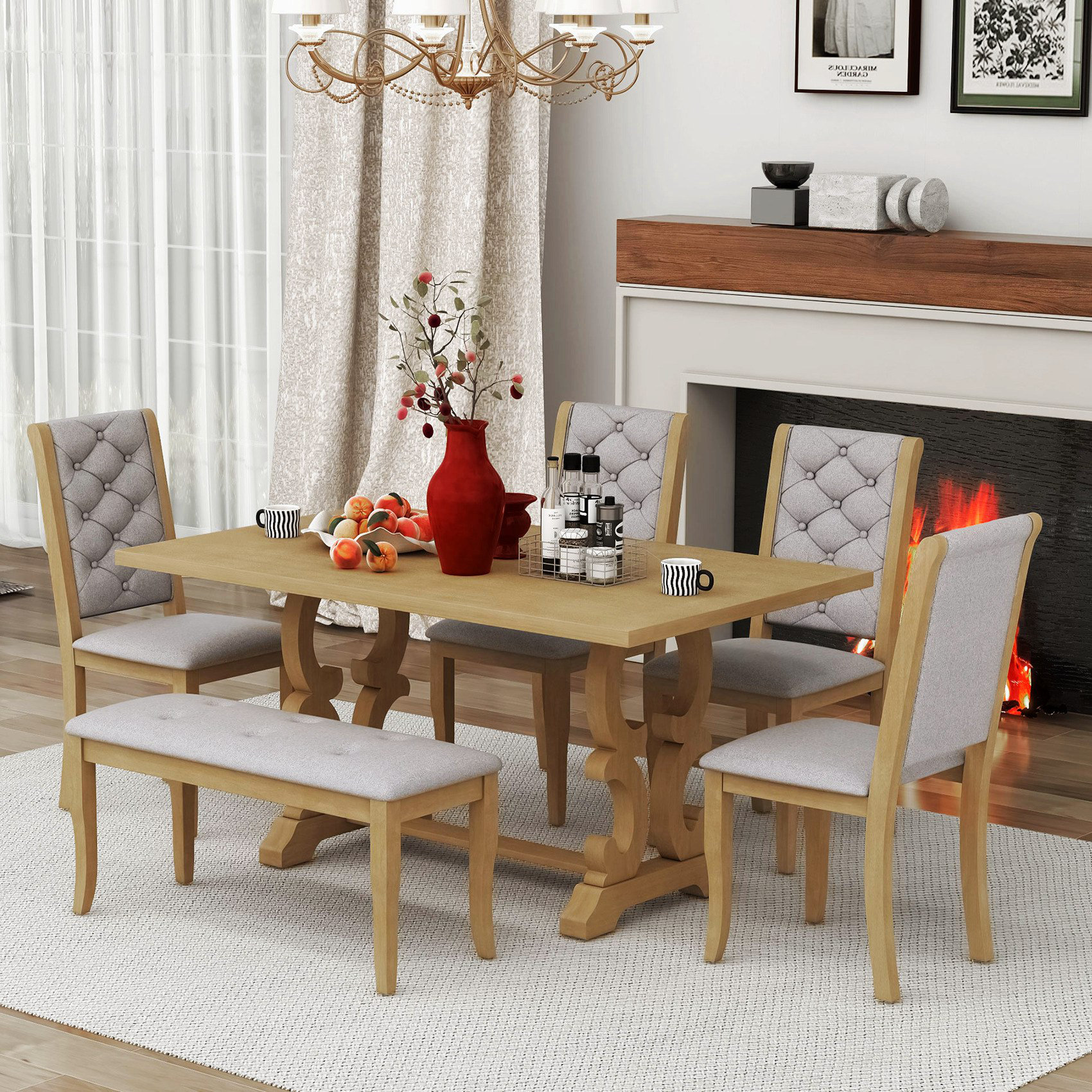 August Grove® Dining Set with Bench Dining Table with Bench Farmhouse ...