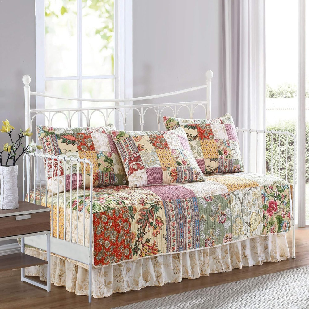 Rosalind Wheeler Delaney 5-Piece Floral Patchwork Daybed Cover Set, Pre ...