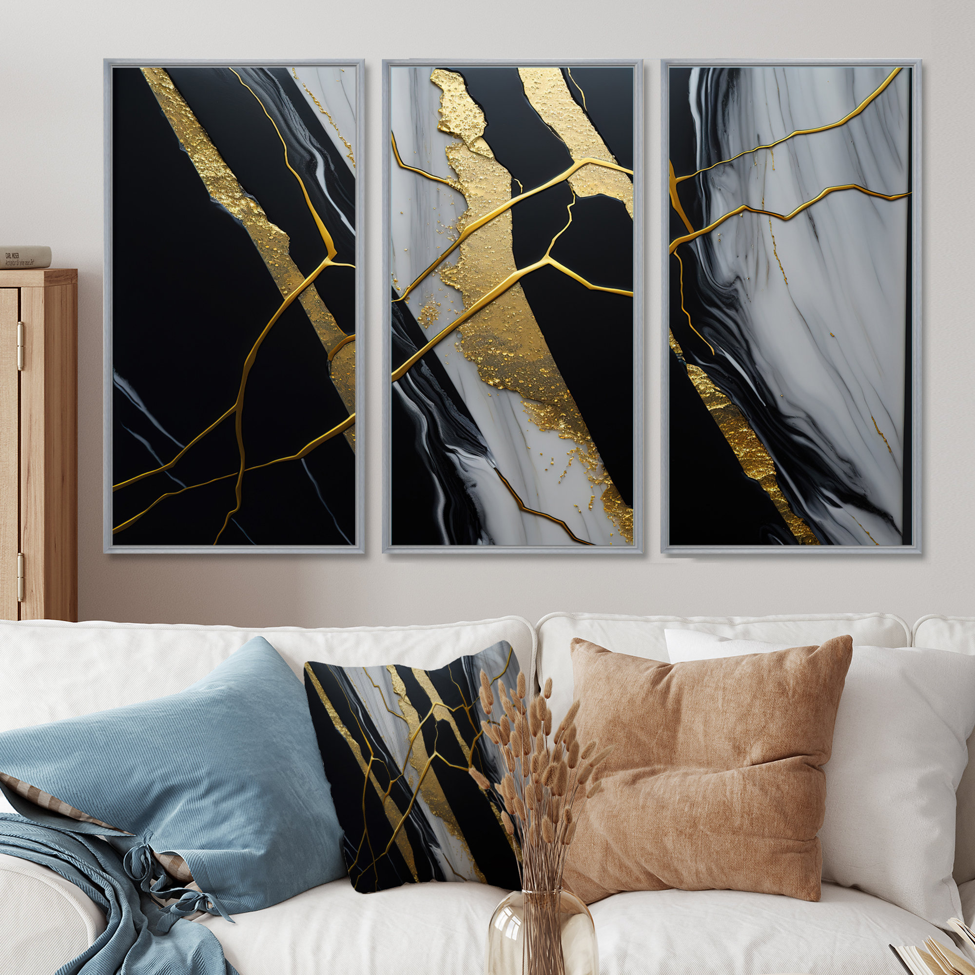 Design Art Abstract Geode Black II - 3 Piece Print | Wayfair