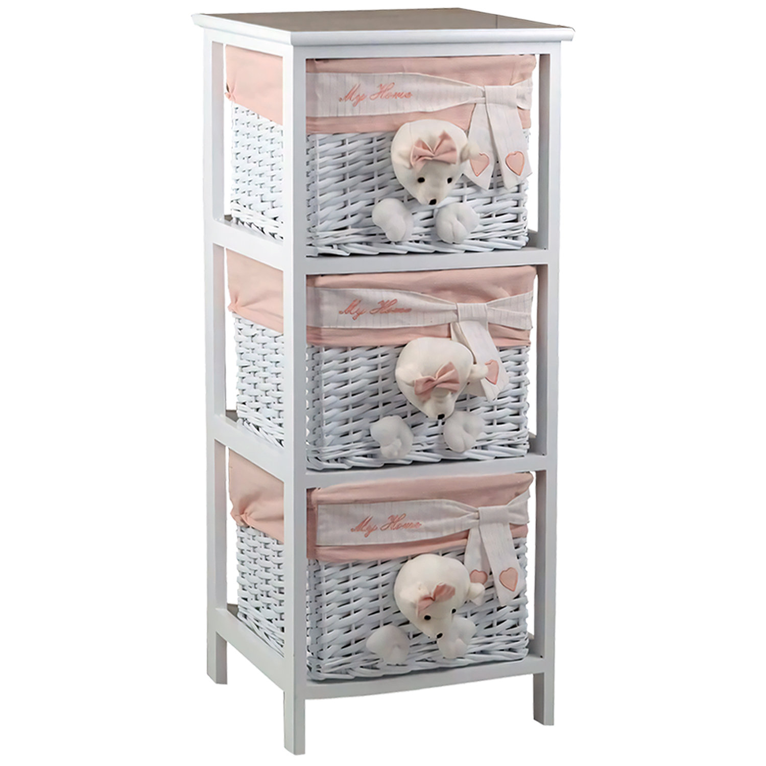 Red Barrel Studio® 3 Drawer Wooden Cabinet with Wicker Storage Baskets ...