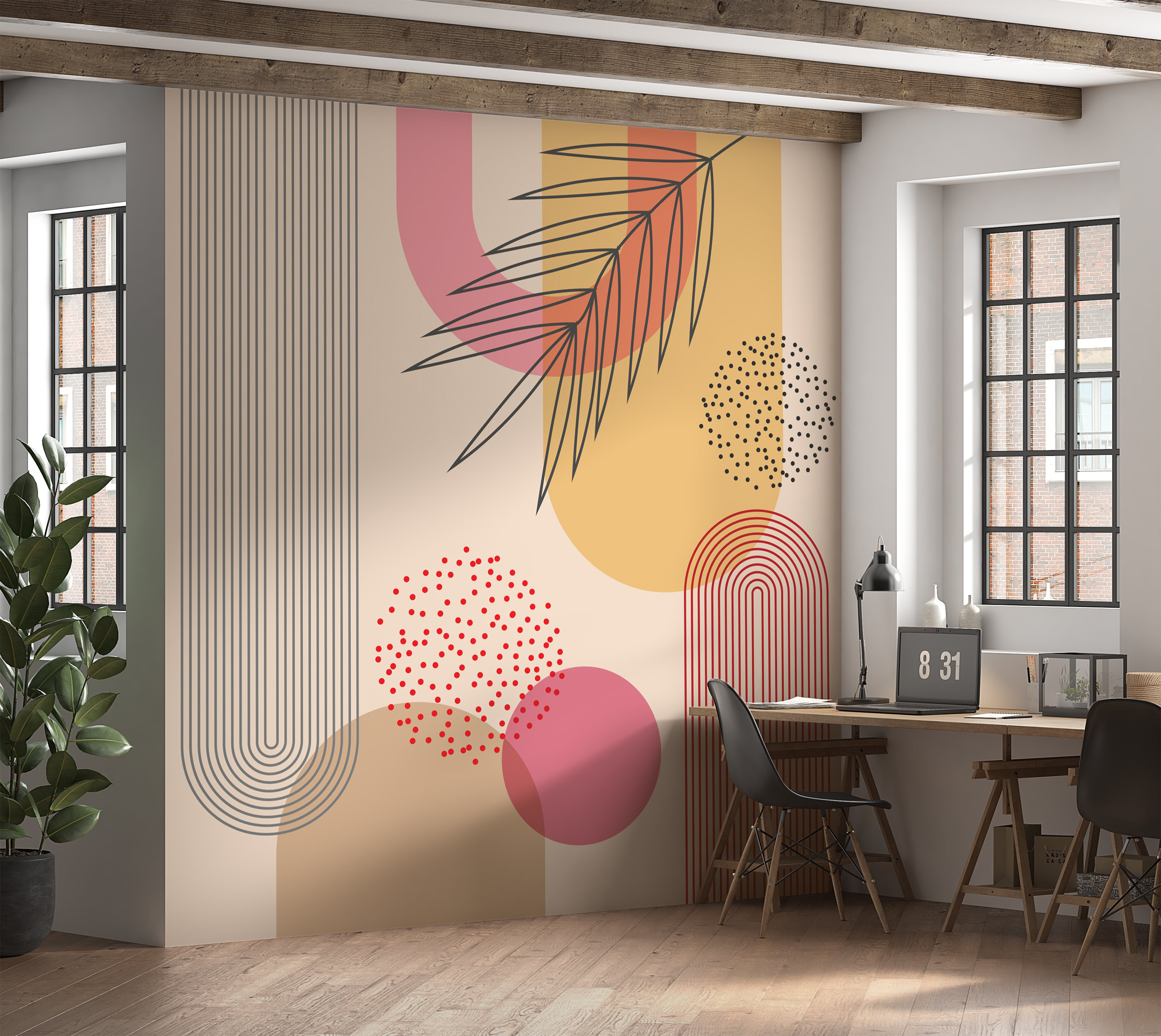 East Urban Home Peel & Stick Abstract Wall Mural - Mid Century ...