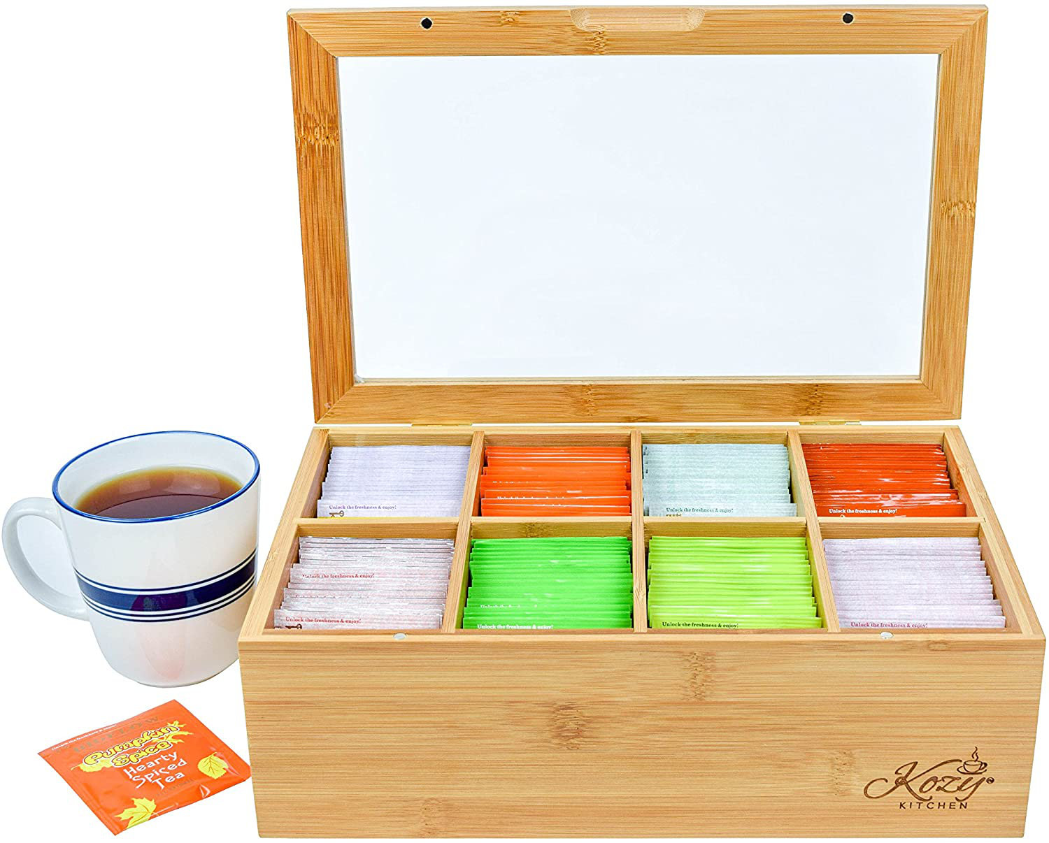 Kozy Kitchen Tea Box Storage Organizer| Large 8-Storage Compartments ...