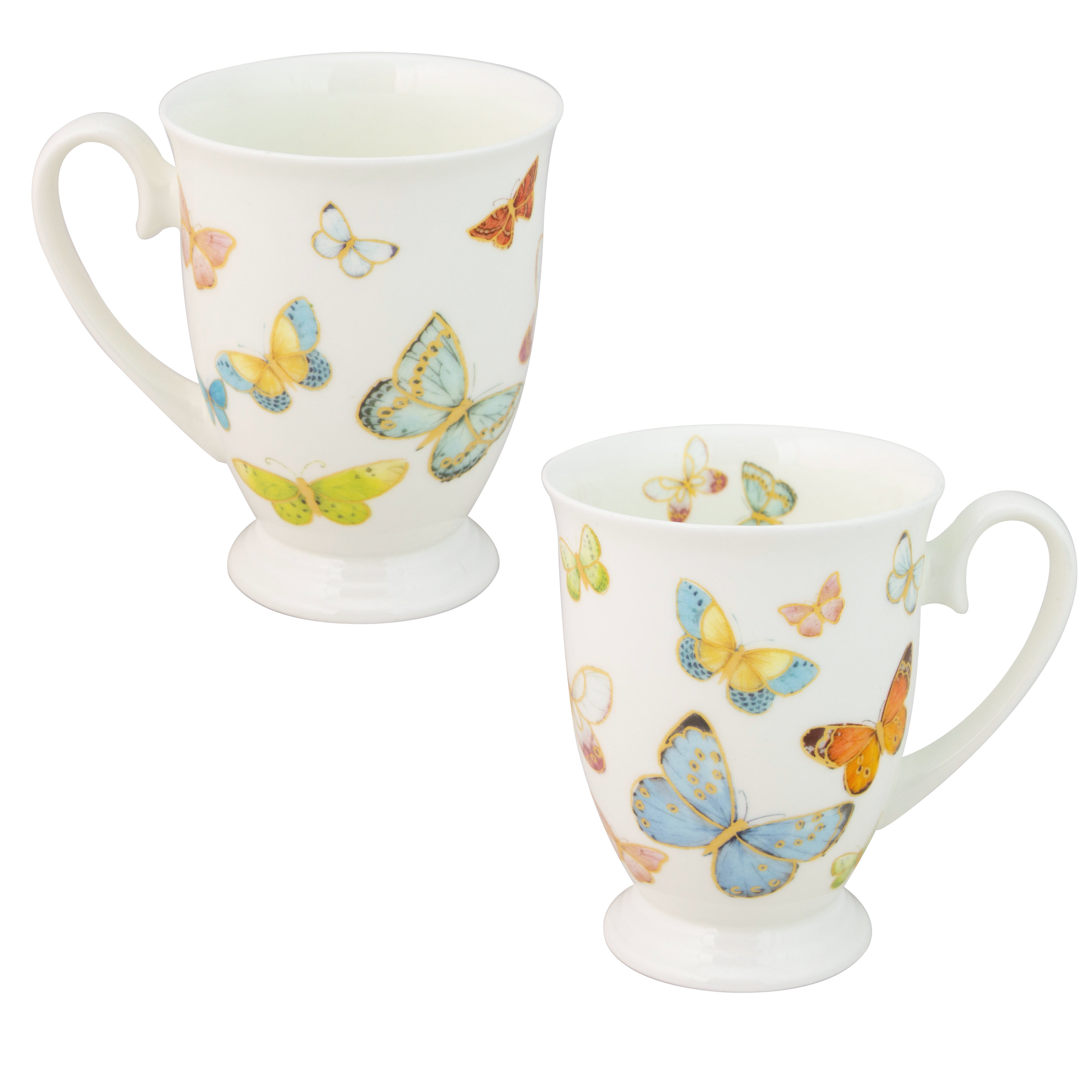 Grace's Tea Ware Spring Butterfly Bone China Footed Mug, Set Of 2 | Wayfair