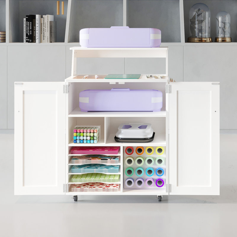 Ackitry 24.4'' x 36.6'' Crafting Table Storage Cabinet with Wheels and ...