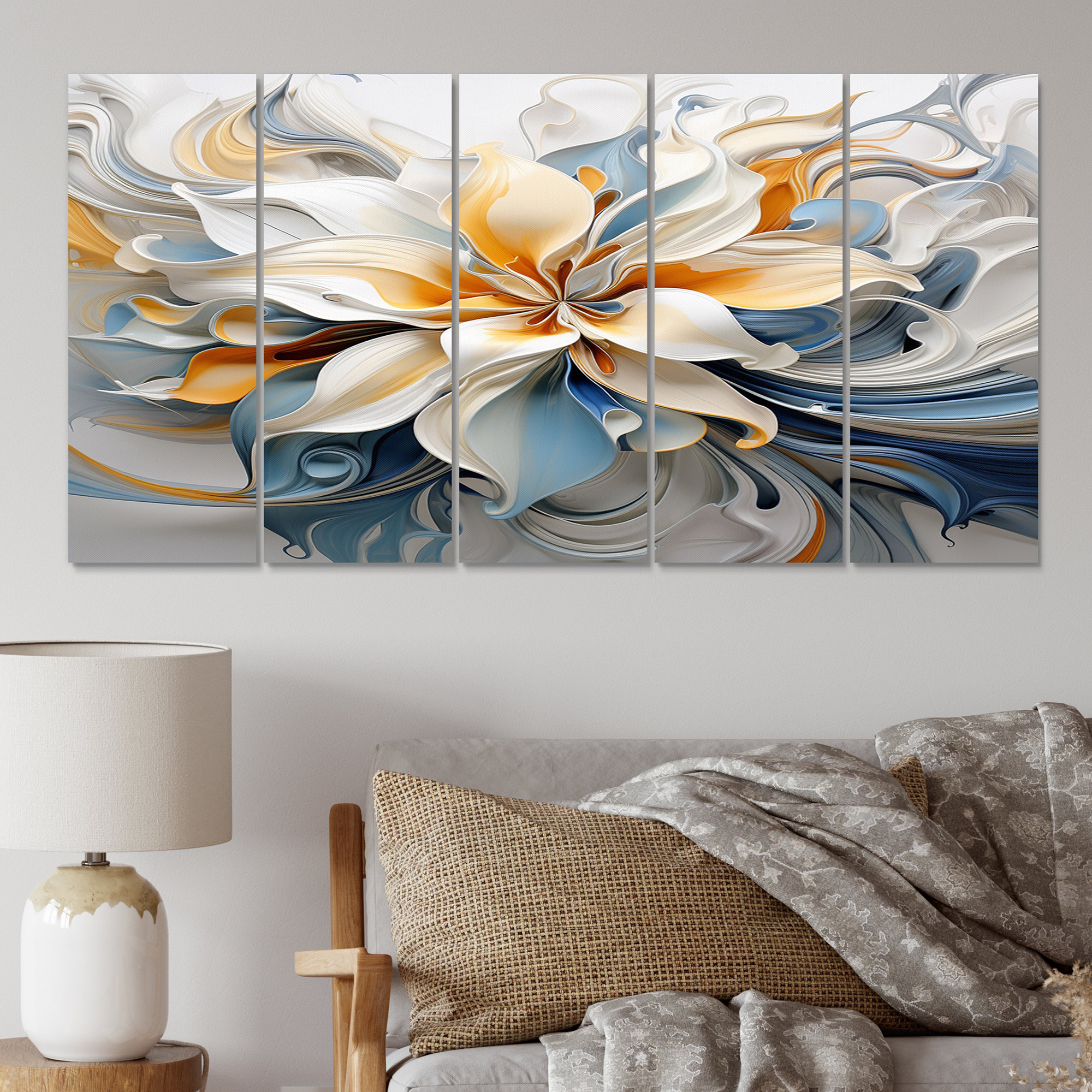 Wildon Home® Abstract Blooming Magnolia Blue II - Flowers Wall Decor - 5 Equal Panels | Wayfair