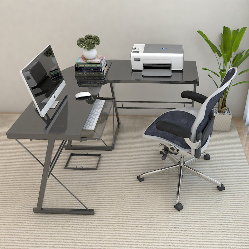 Ebern Designs Lygia L-Shaped Glass Computer Desk & Reviews | Wayfair