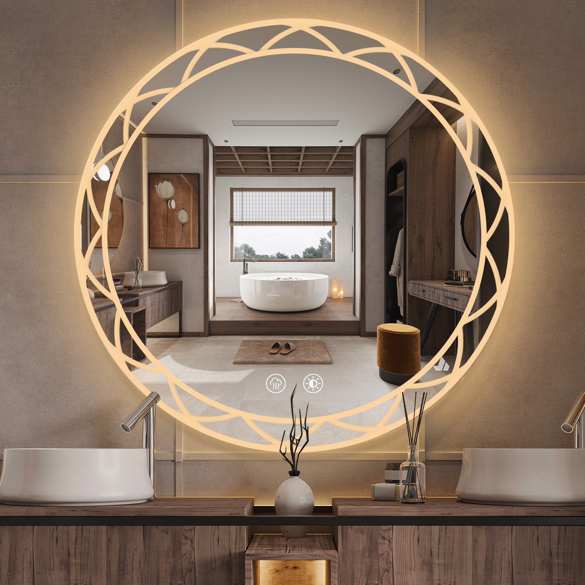 Mercer41 Round LED Bathroom Mirror Wall-Mounted Design | Wayfair