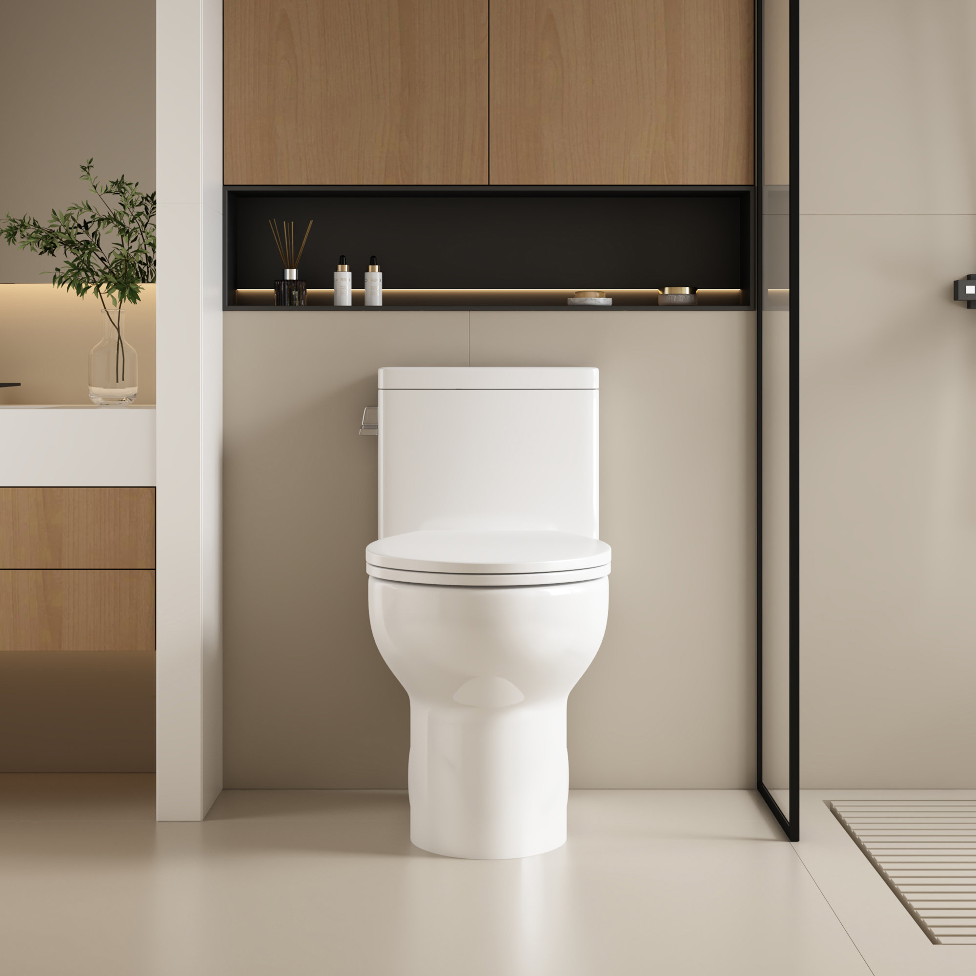ESMISMO One Piece Toilet,Comfortable Seat Height ADA Toilet,Single Side ...