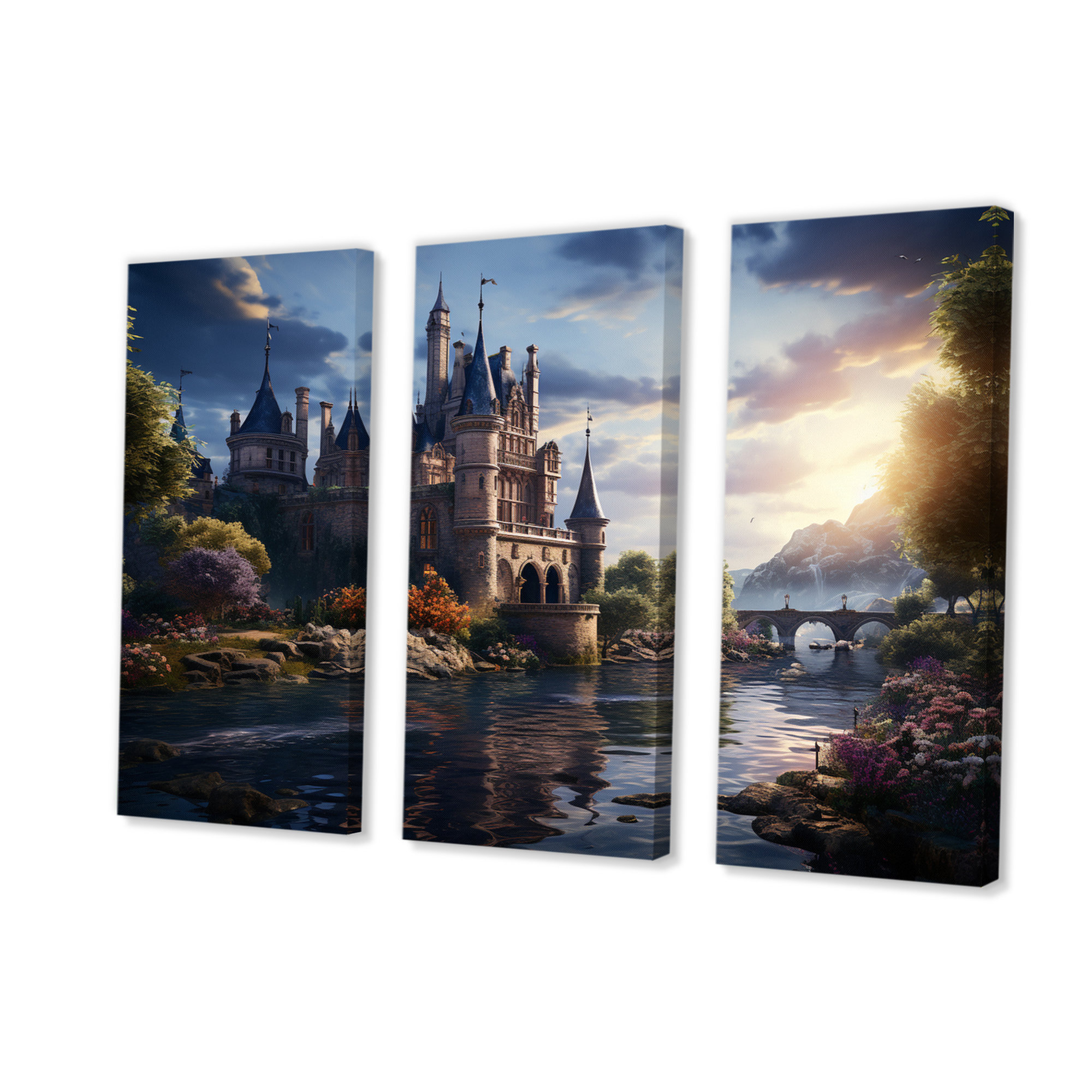 Winston Porter French Enchanting Castle In Loire On Canvas 3 Pieces ...