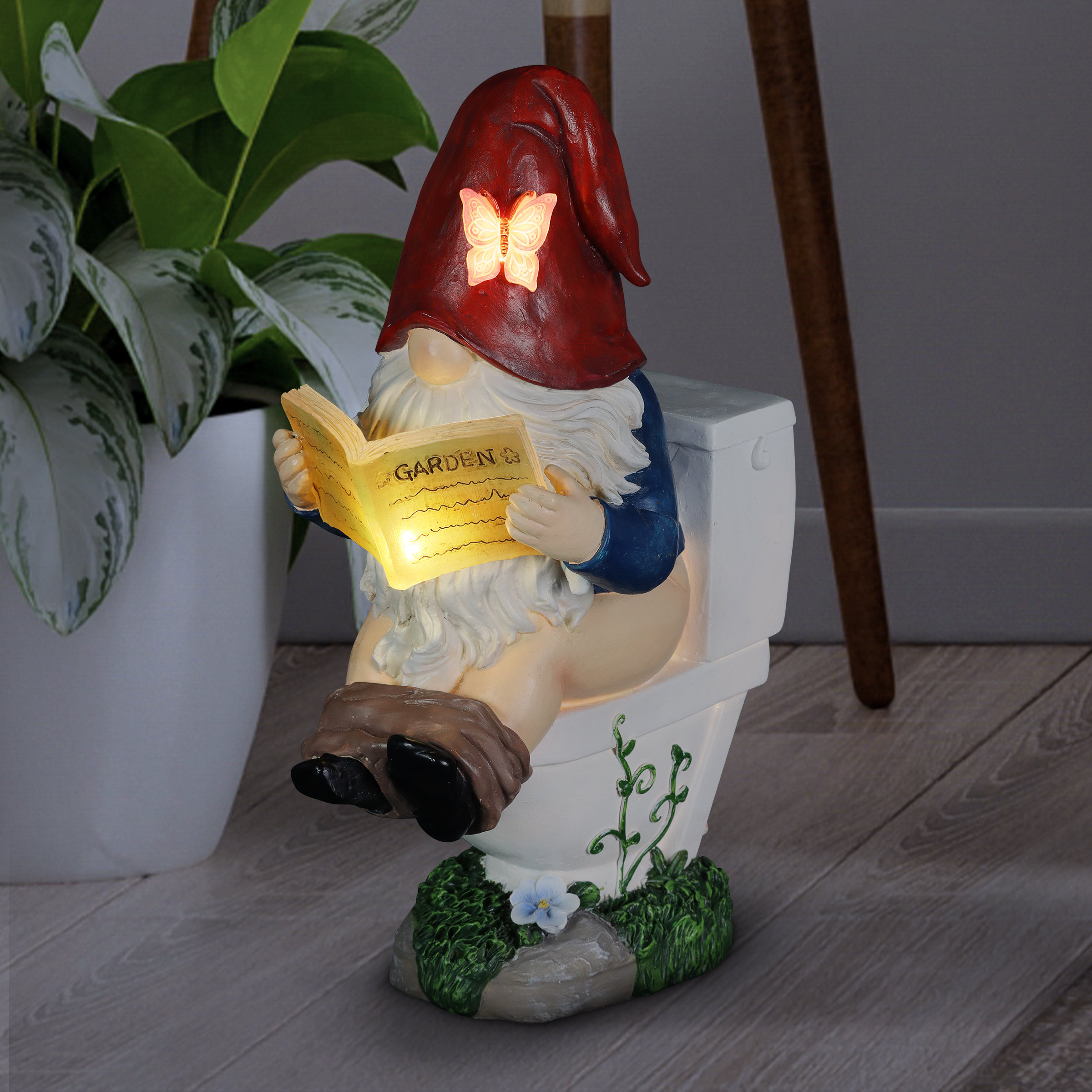 Exhart Good Time Toilet Timmy Garden Gnome Statue with LED lights on a ...