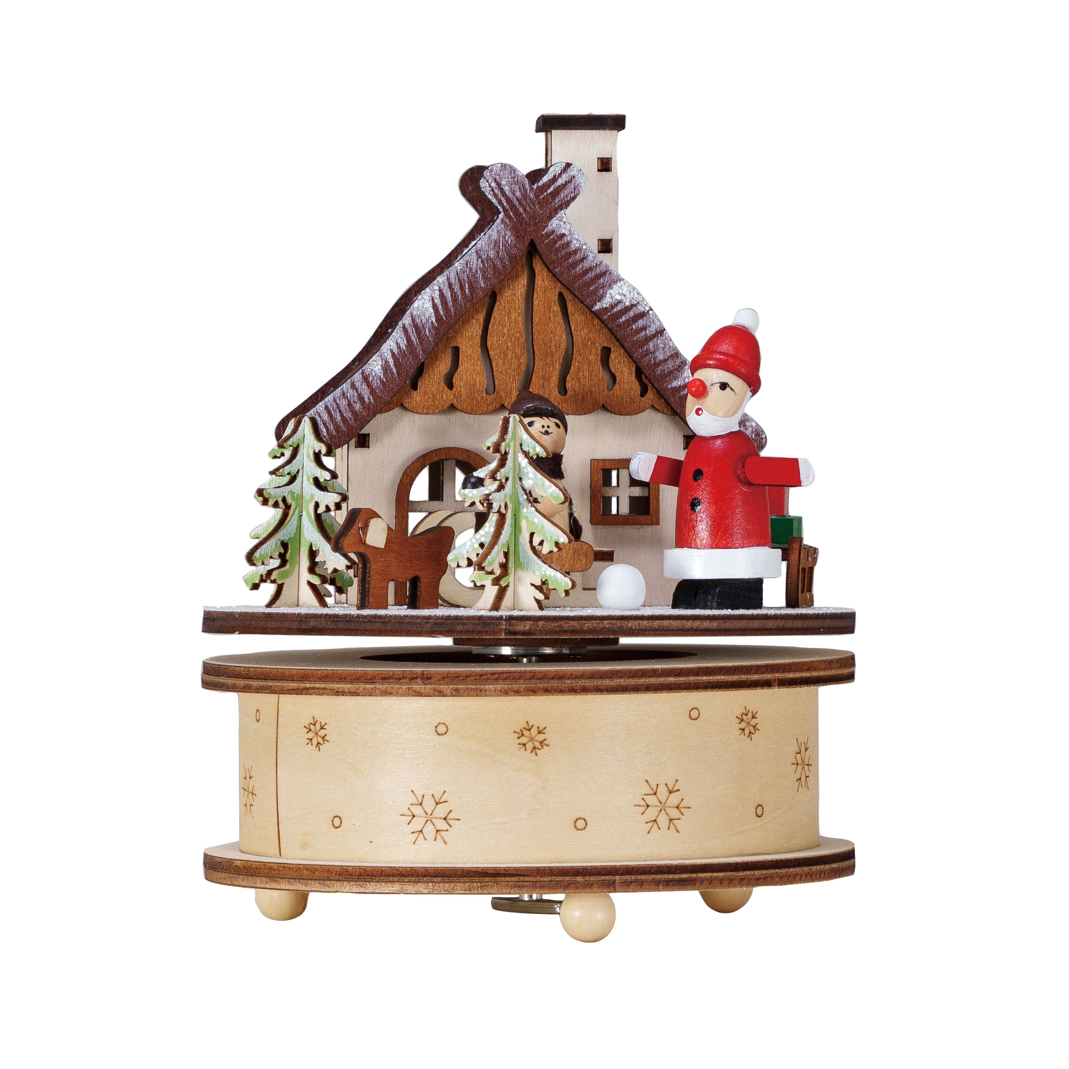 The Holiday Aisle® Round Wood Wind-Up Santa's Cottage Music Box | Wayfair