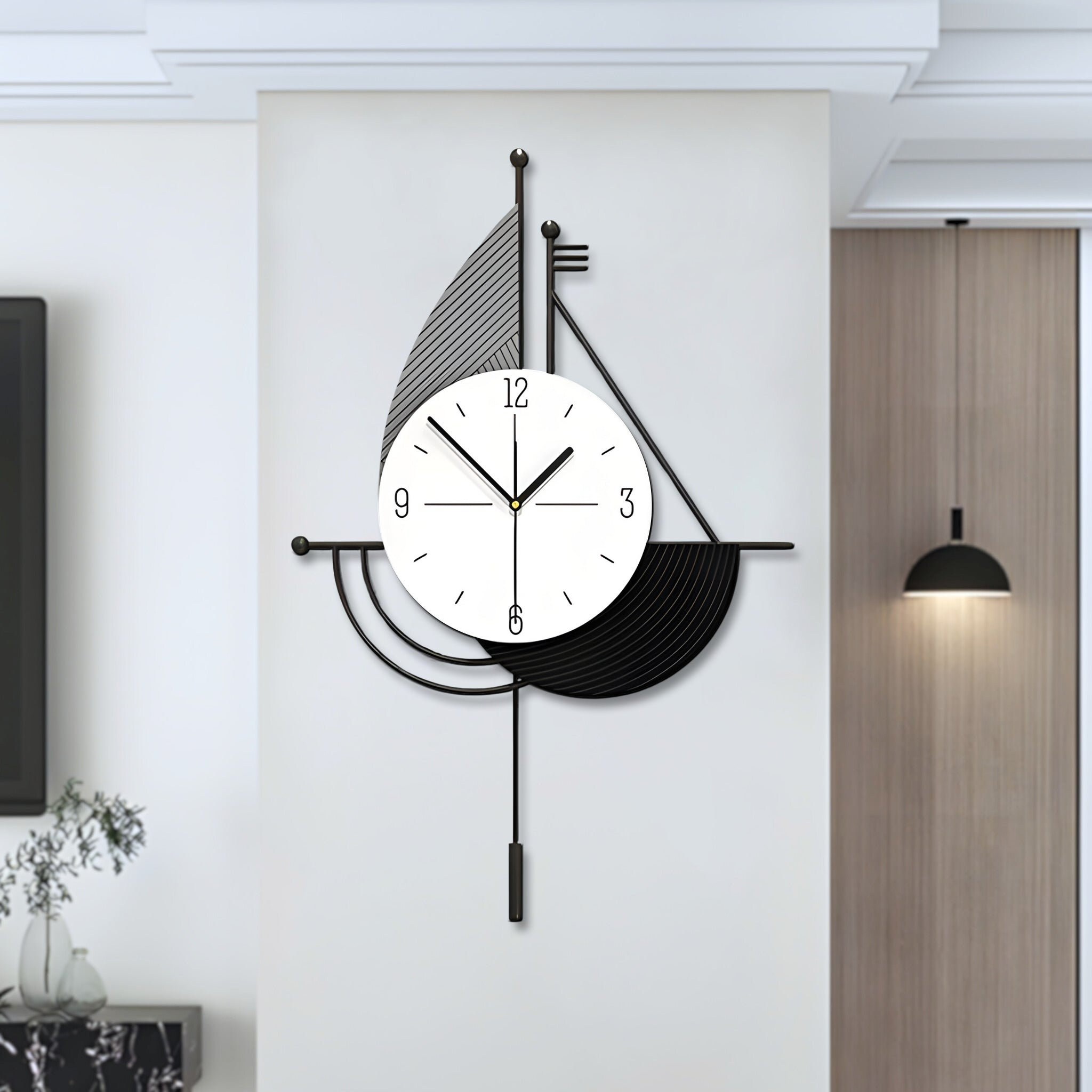 Latitude Run® Fairlaine Living Room Wall Clock Boat Design Silent Wall ...