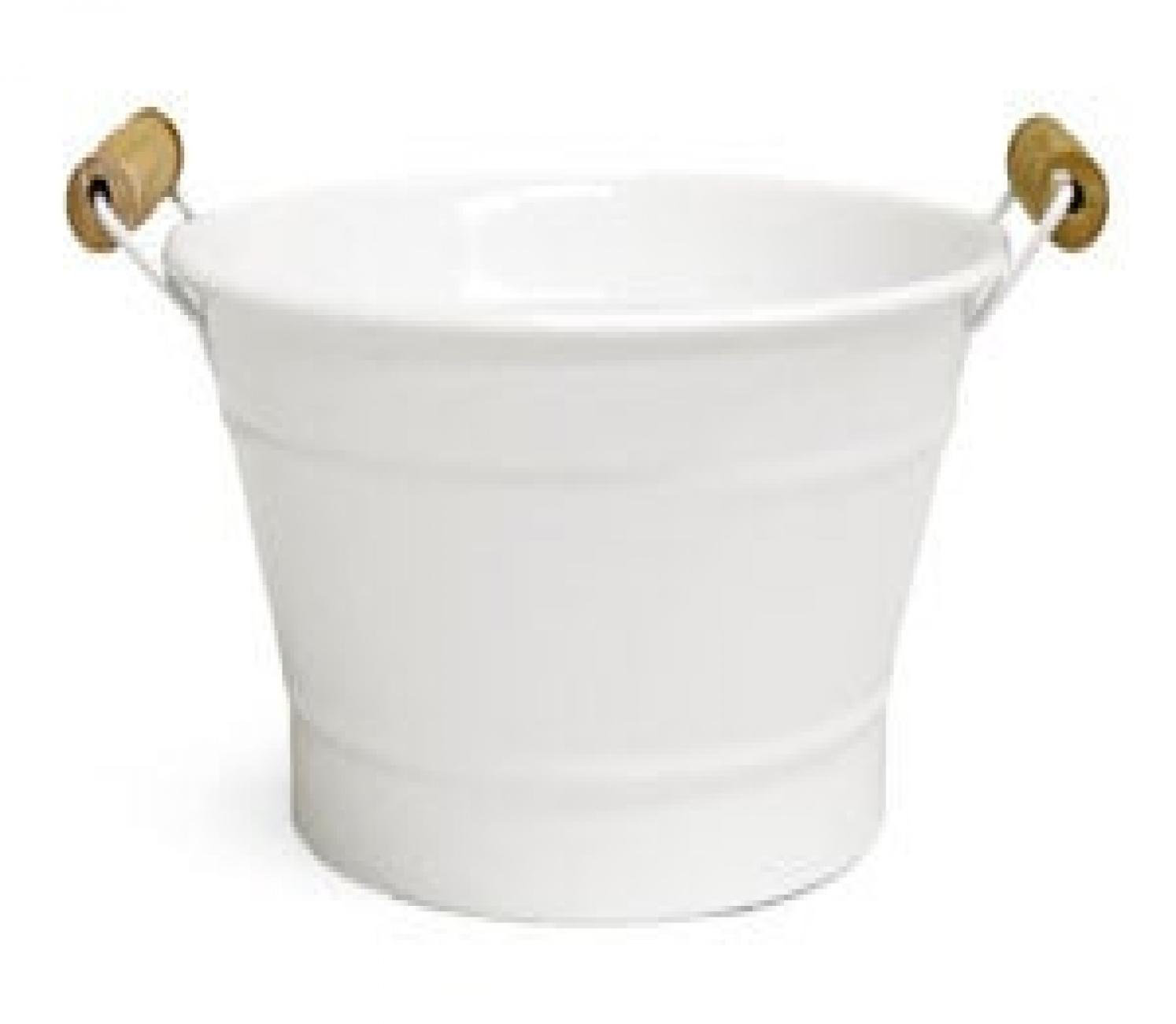 Gracie Oaks White With Wooden Handles Bucket | Wayfair